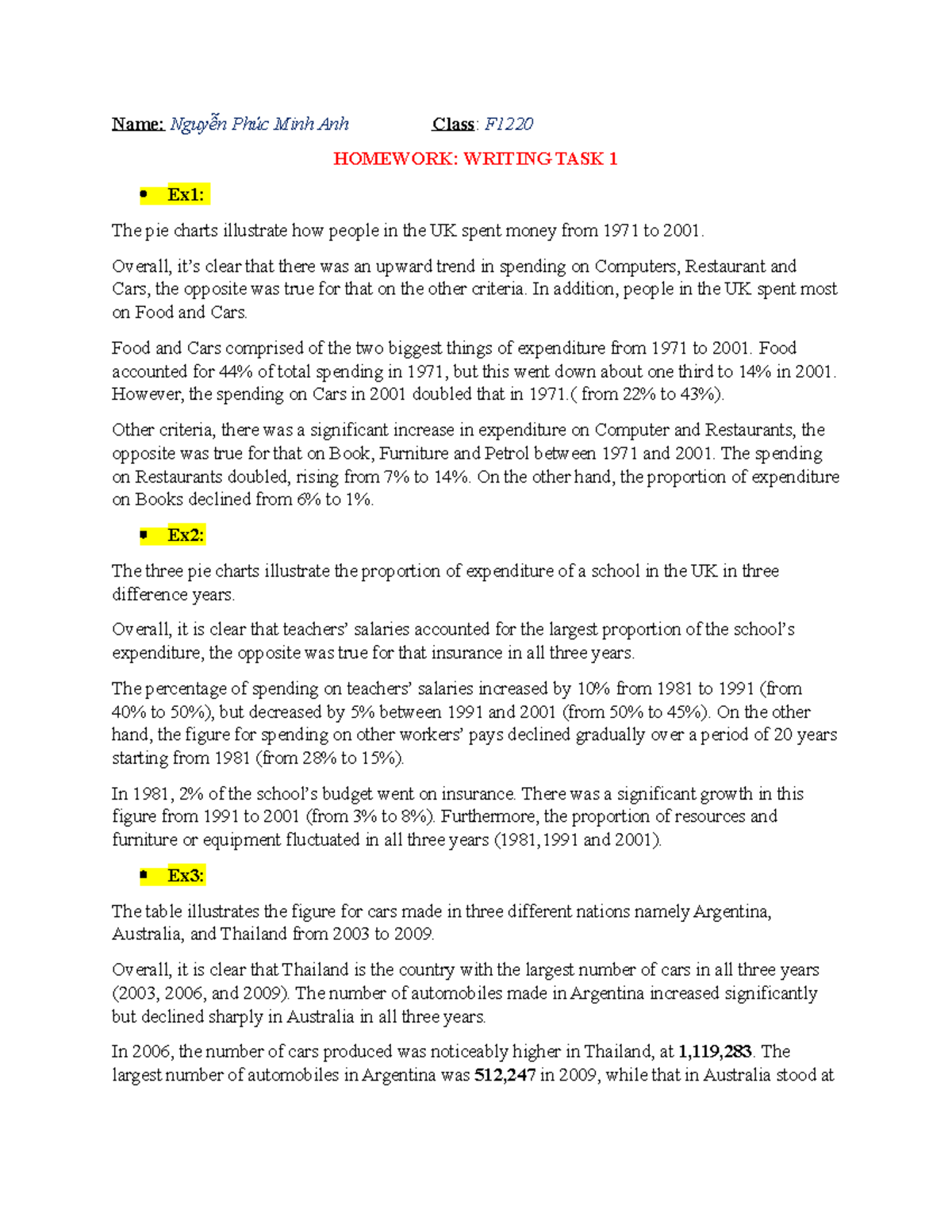 Writing task 1-pie - Name: Nguyễn Phúc Minh Anh Class: F HOMEWORK ...