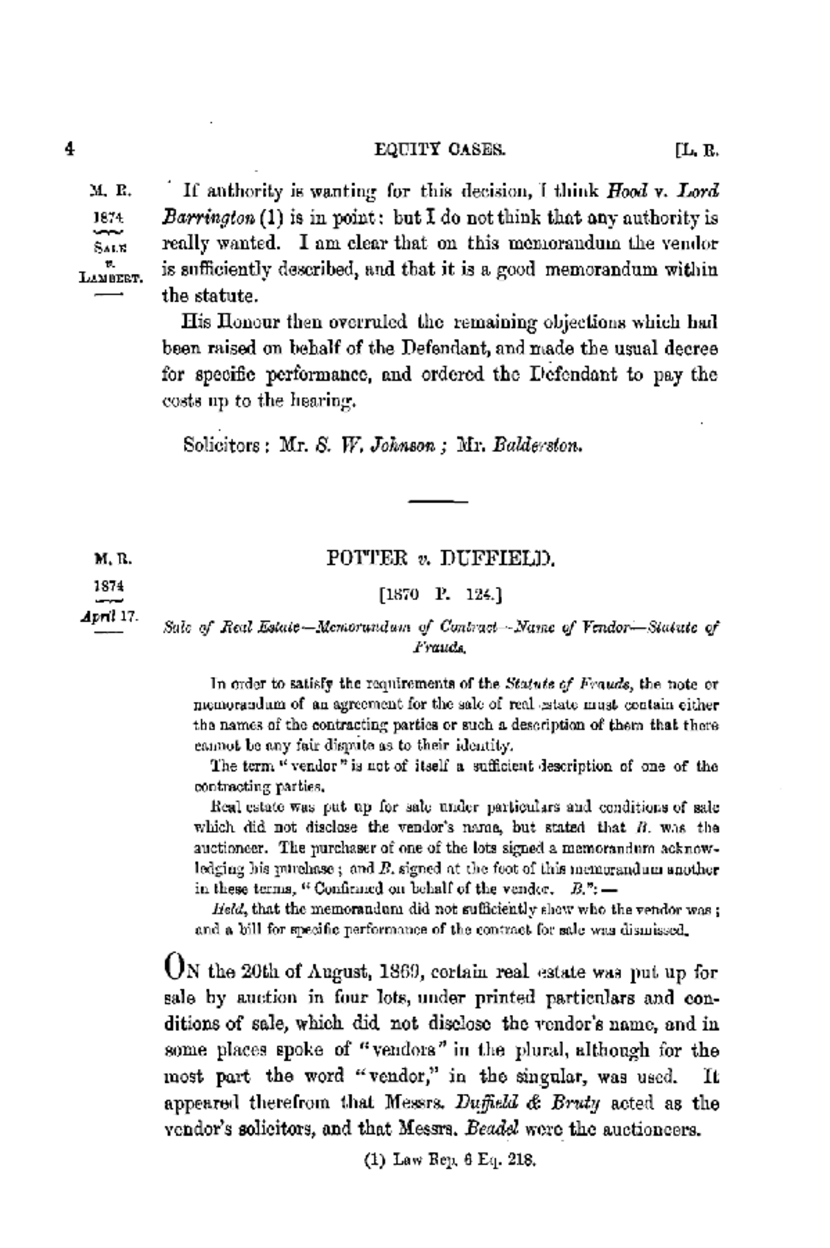 Potter v Duffield Case Study - Key Points in Land Law - Studocu
