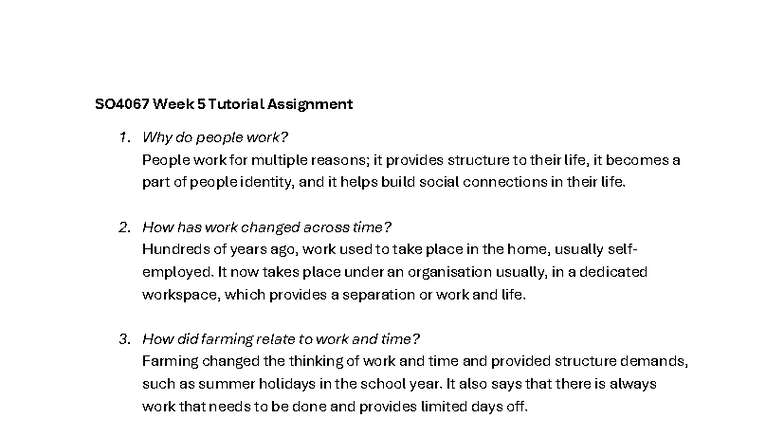 SO4067 Week 5 Tutorial: Understanding the Nature of Work - Studocu