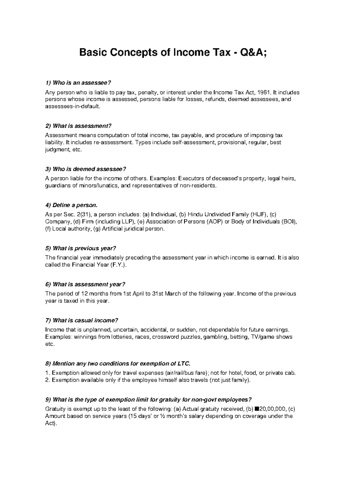 Income Tax Basics: Key Concepts and Definitions (IT101) - Studocu