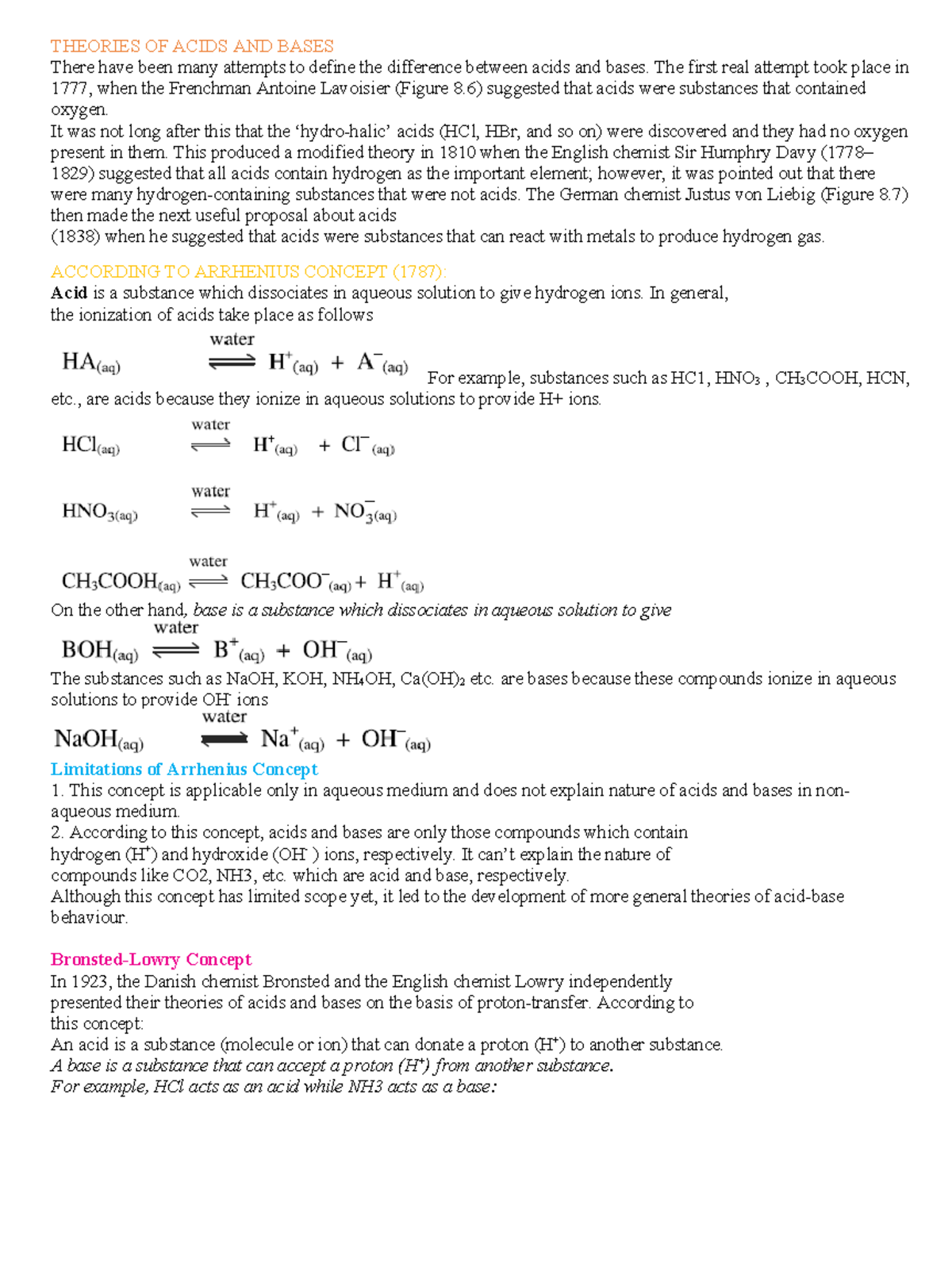 Acids, BASE AND SALT - ACID, BASE AND SALT - THEORIES OF ACIDS AND ...
