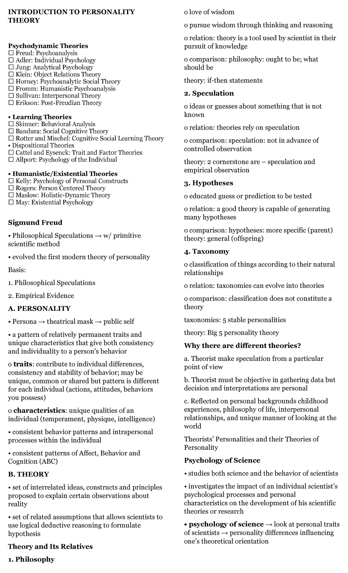 Psychology 101: Overview of Personality Theories and Approaches - Studocu