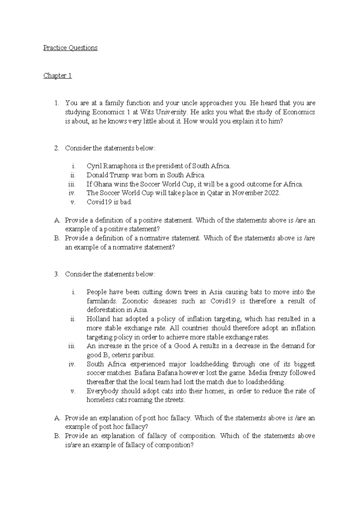 Economics 1 - Week 2: Chapter 1 & 2 Practice Questions Guide - Studocu