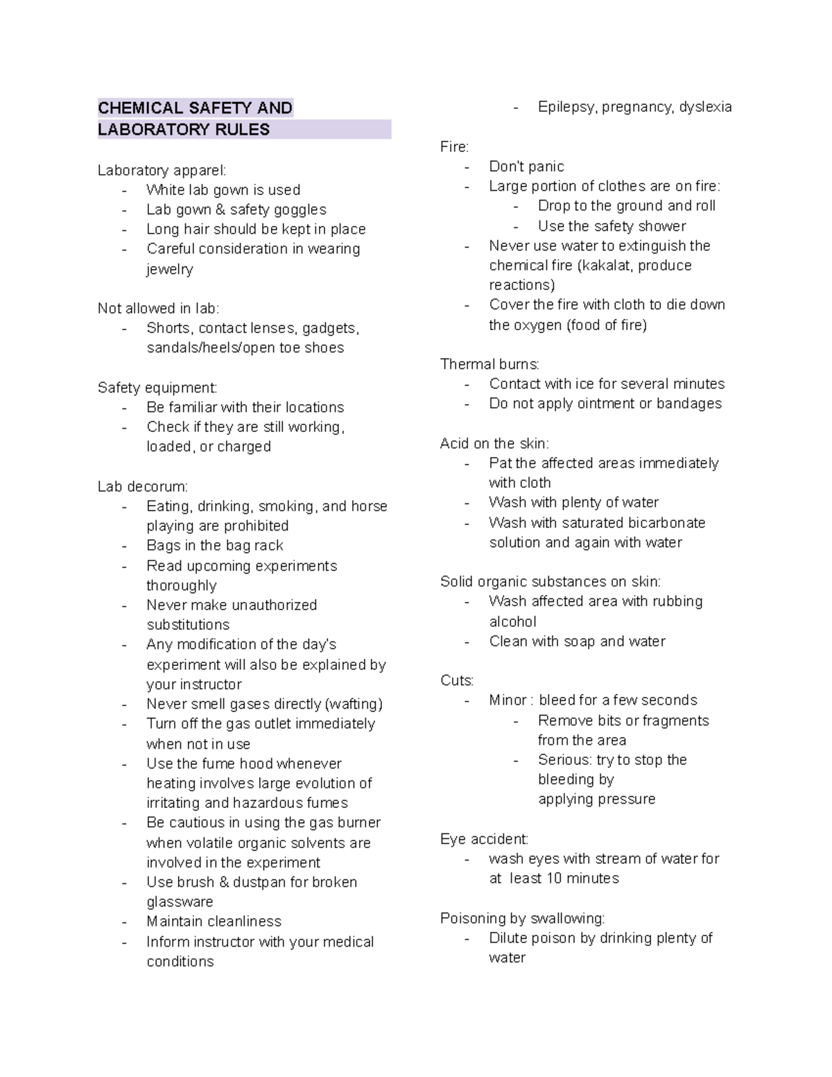 PHA612 - Laboratory Safety Rules and Chemical Safety Guide - Studocu
