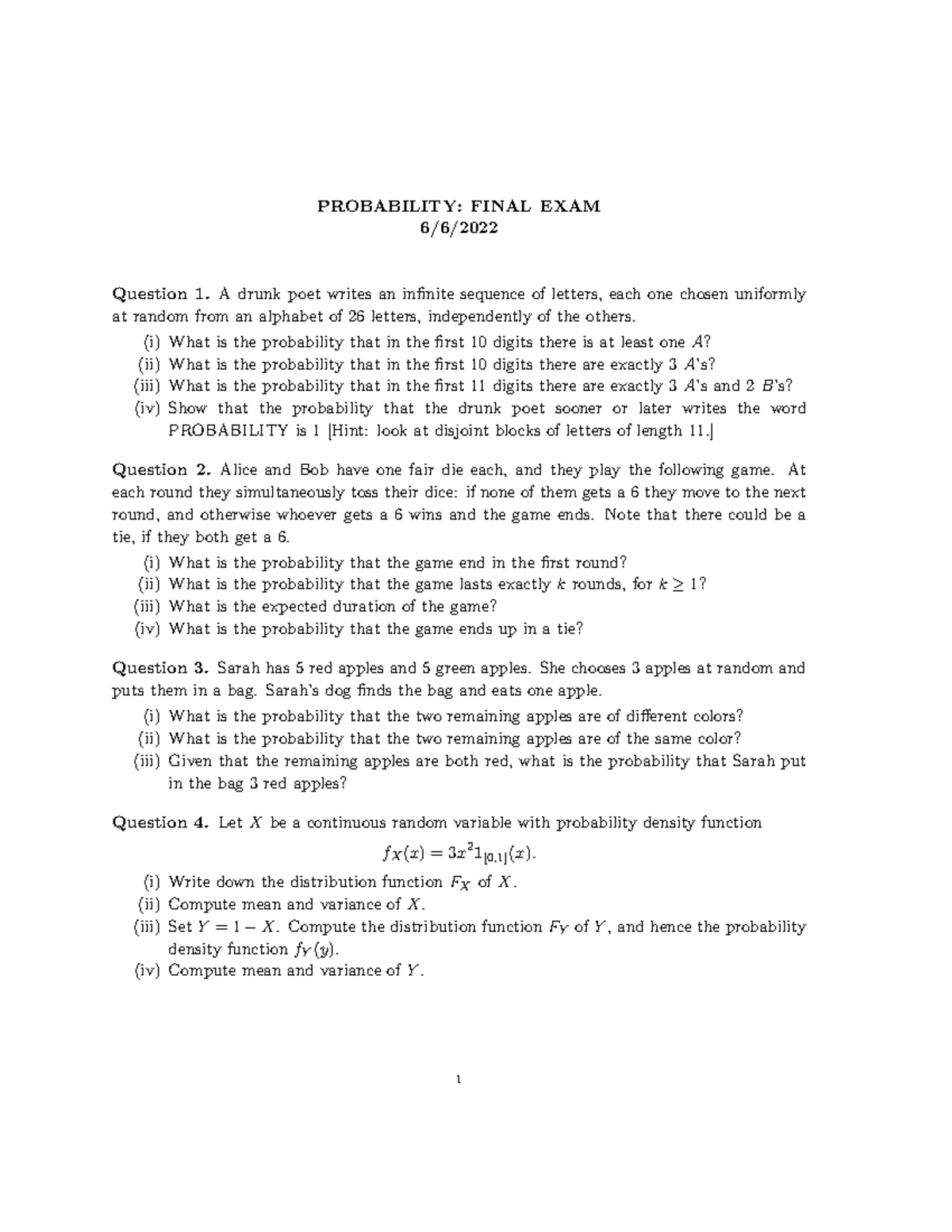 PROBABILITY: FINAL EXAM Questions & Solutions (Esexam 2) - Studocu