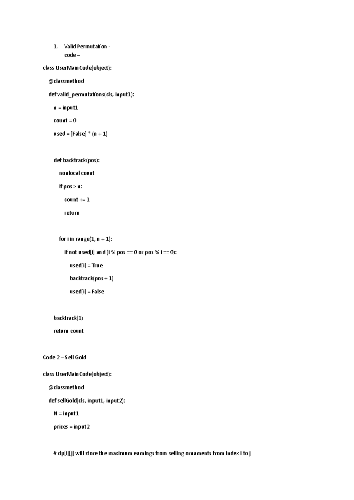 Valid Permutation & Sell Gold Code Notes - CS101 - Studocu