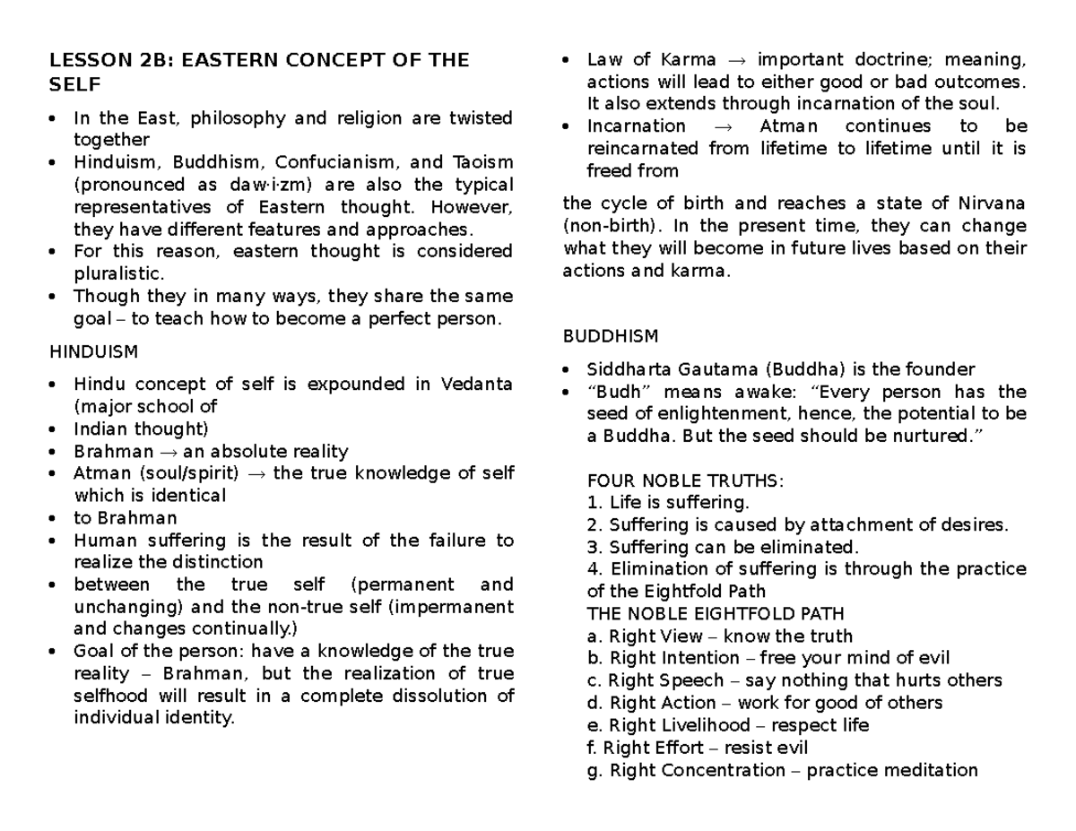Lesson 2B-3 (UTS) - LESSON 2B: EASTERN CONCEPT OF THE SELF In the East, philosophy and religion ...