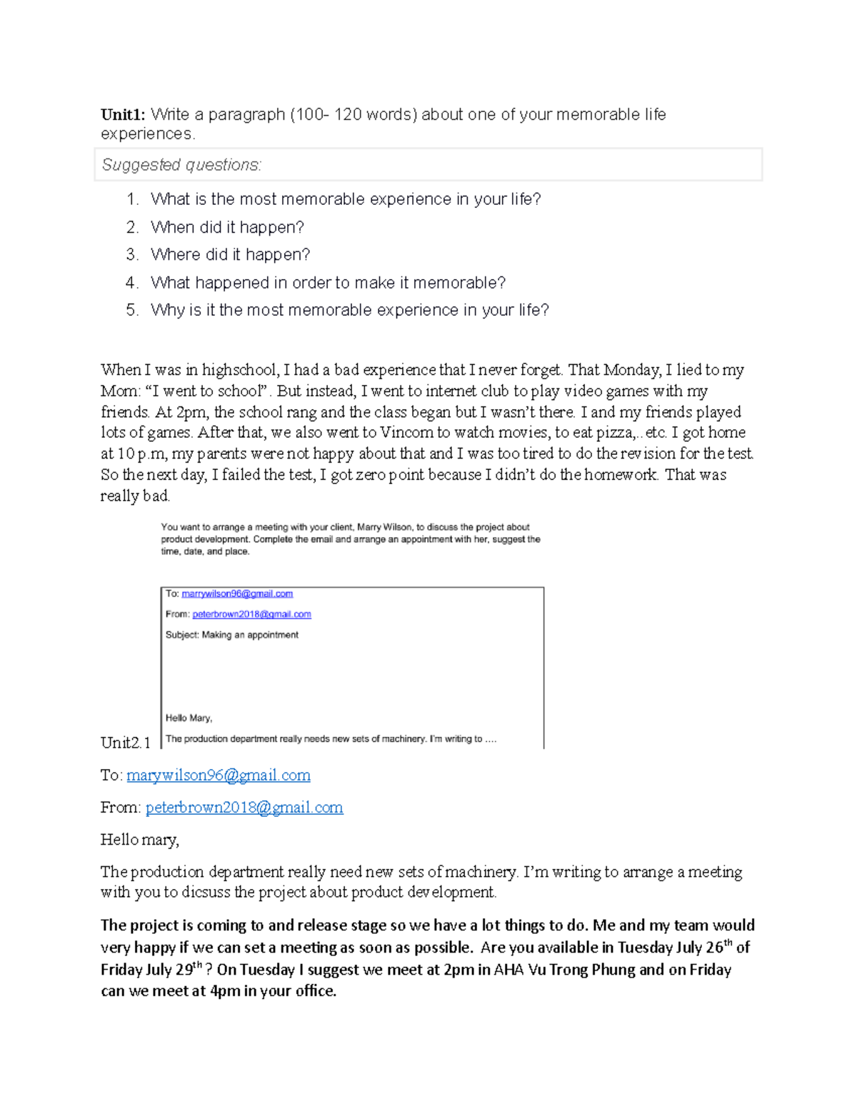 U1-5: Memorable Life Experiences & Tool Descriptions Essay Notes - Studocu