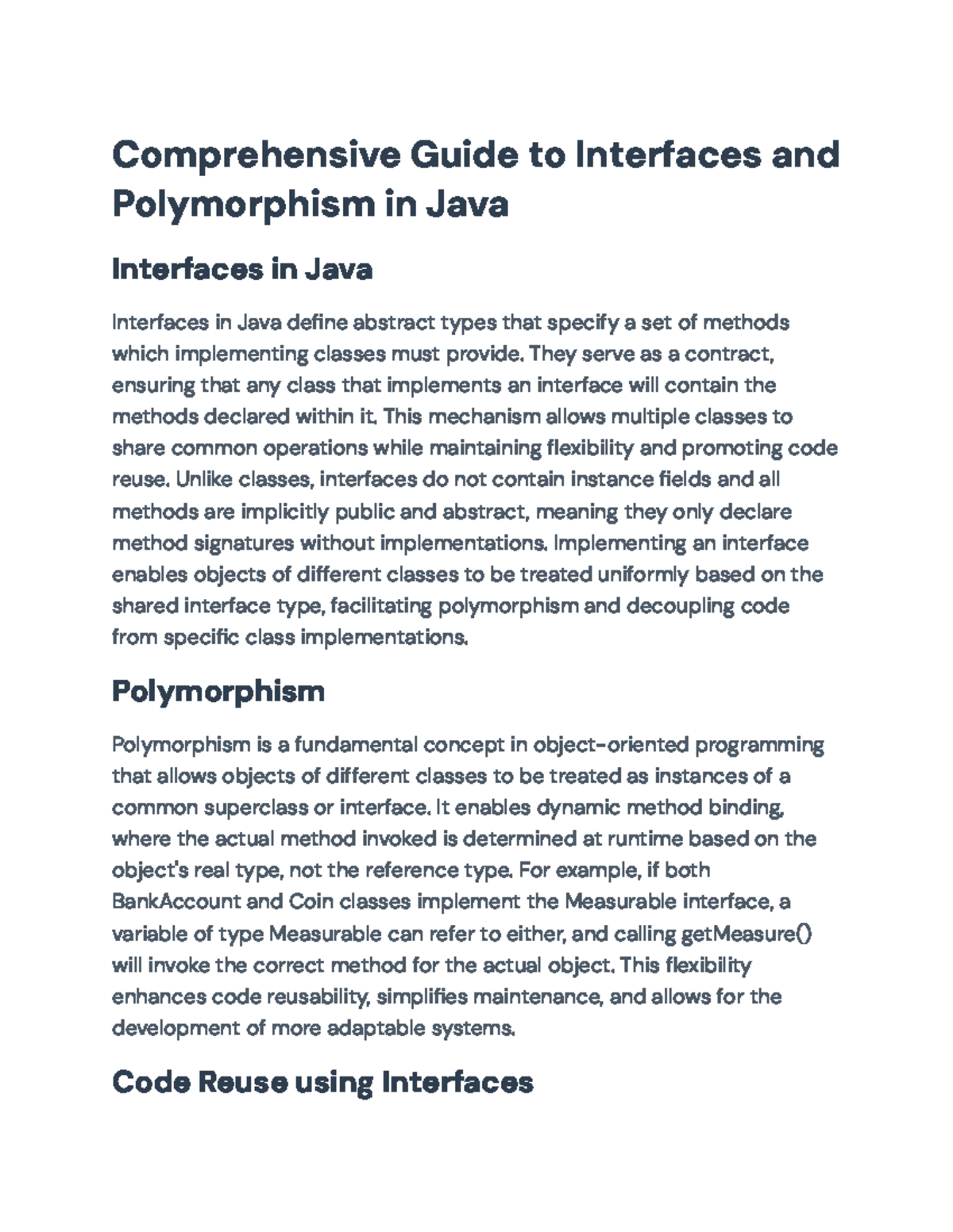 Comprehensive Study on Java Interfaces & Polymorphism Concepts - Studocu