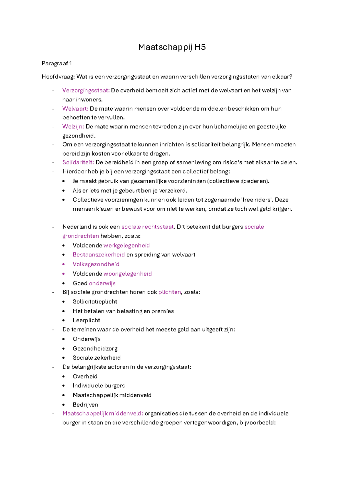 Verzorgingsstaat H5: Definitie, Typen en Belangrijke Aspecten - Studeersnel