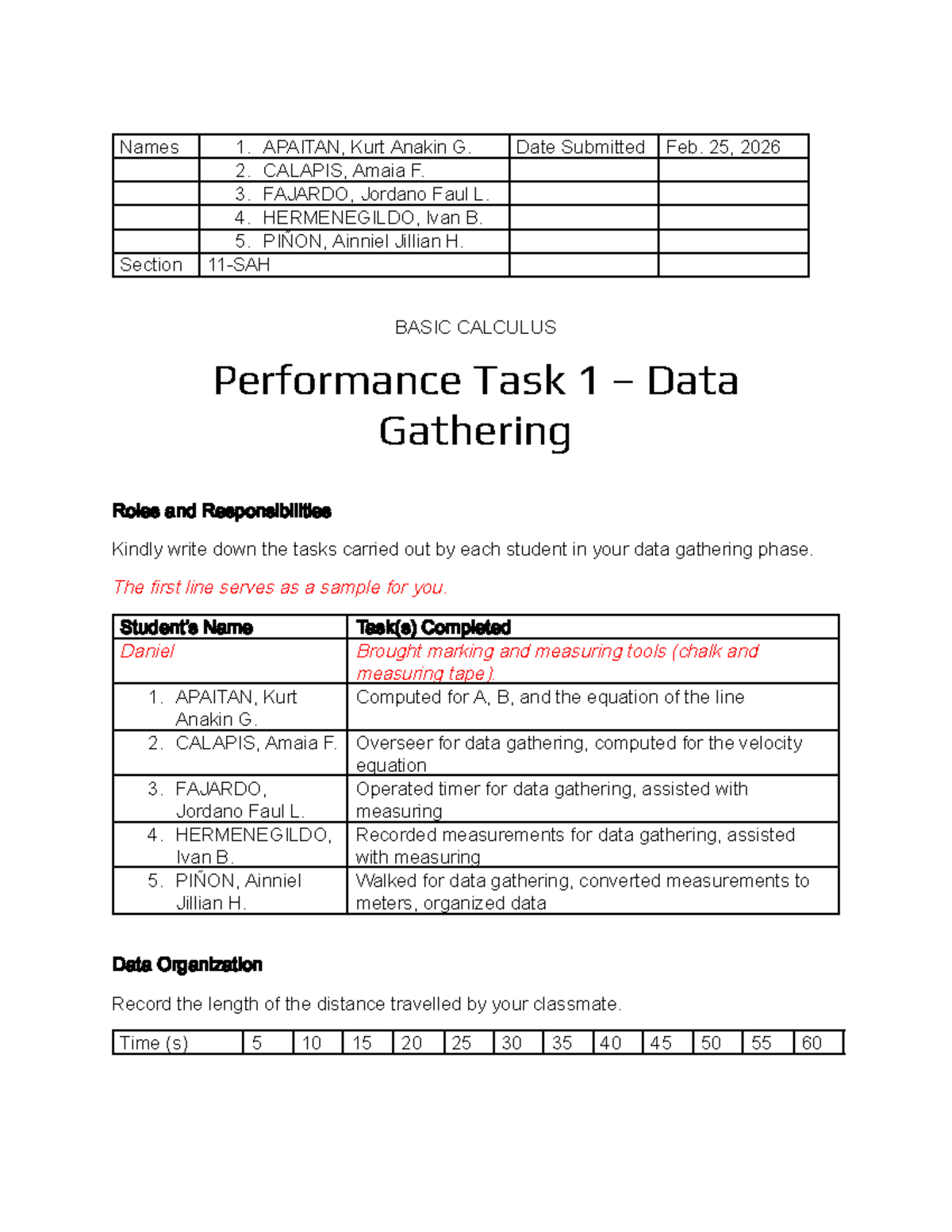 BASIC CALCULUS (Bcalcu) Performance Task 1: Data Gathering Roles - Studocu