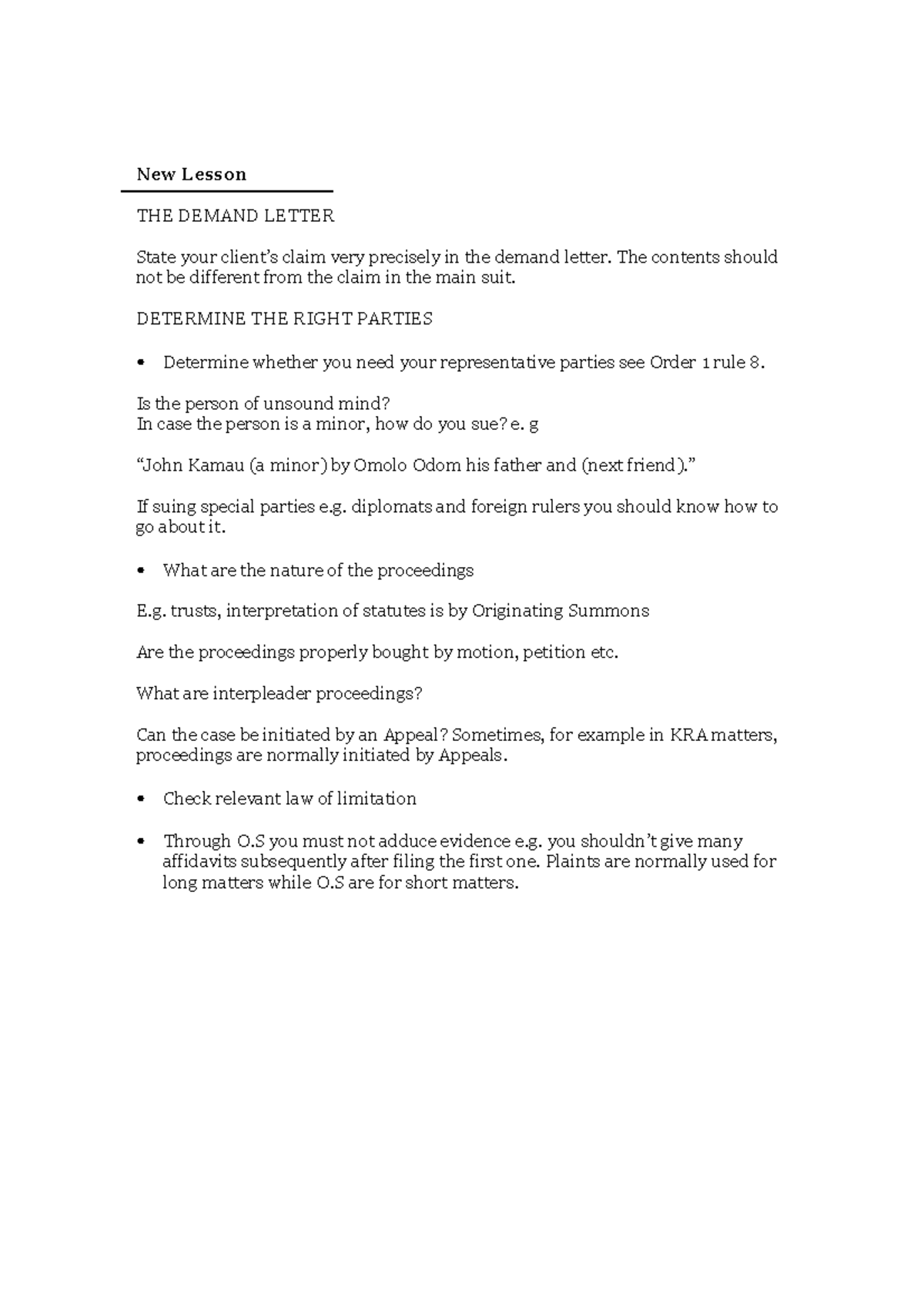 Civillitnotes - Lecture on Demand Letters and Pleadings - Studocu