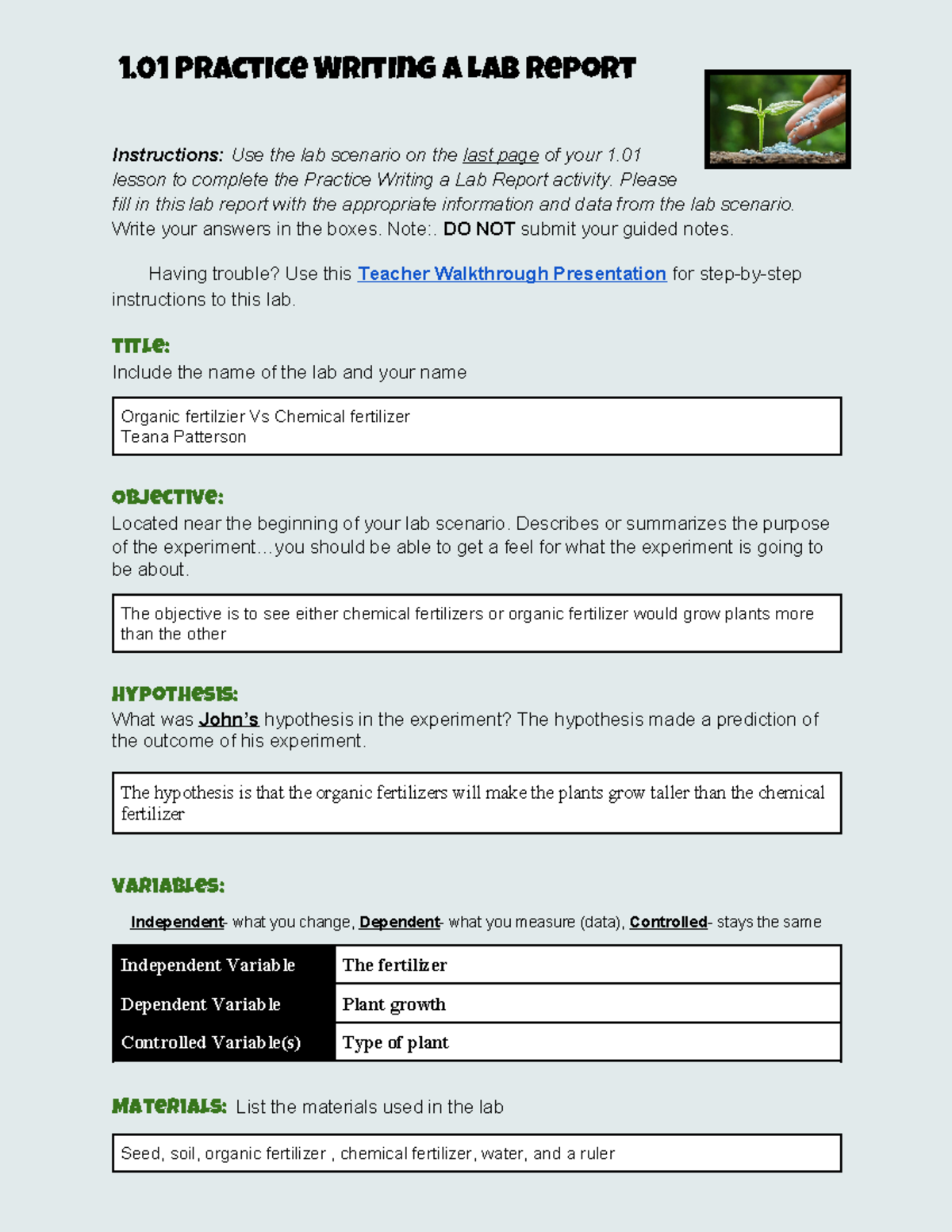 Exploring Organic vs Chemical Fertilizers: Lab Report - BIO 101 - Studocu