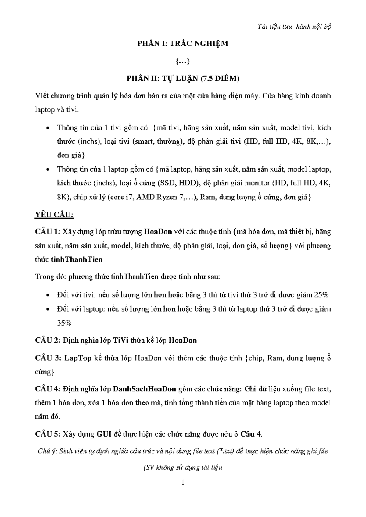 Đề Thi Mẫu 2 - Final Exam - OOP JAVA - HK2-2022: Nội Dung & Giải Quyết ...