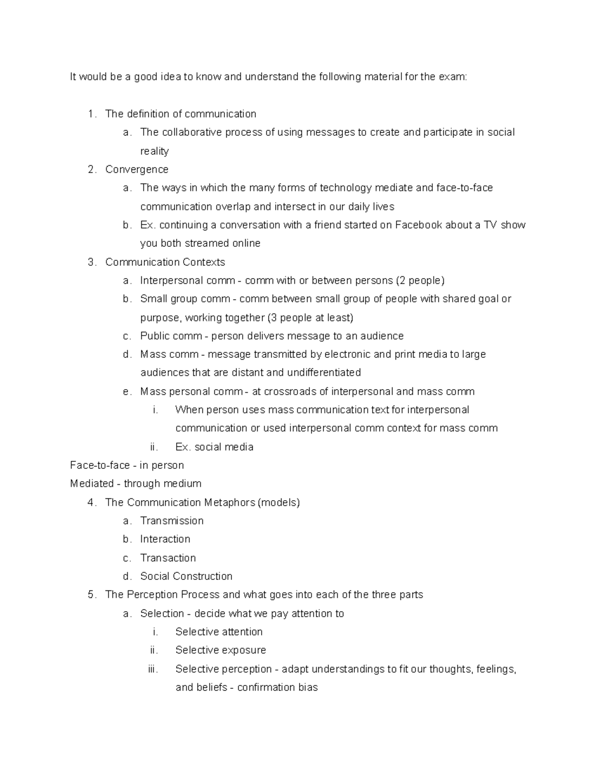 COMM Frohlich Exam 1 Comprehensive Review Guide - Studocu