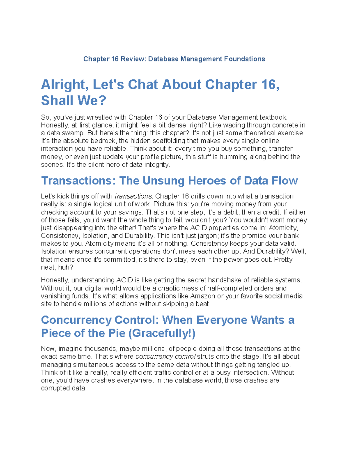 Chapter 16 Review: Database Management Foundations (DBM 101) - Studocu