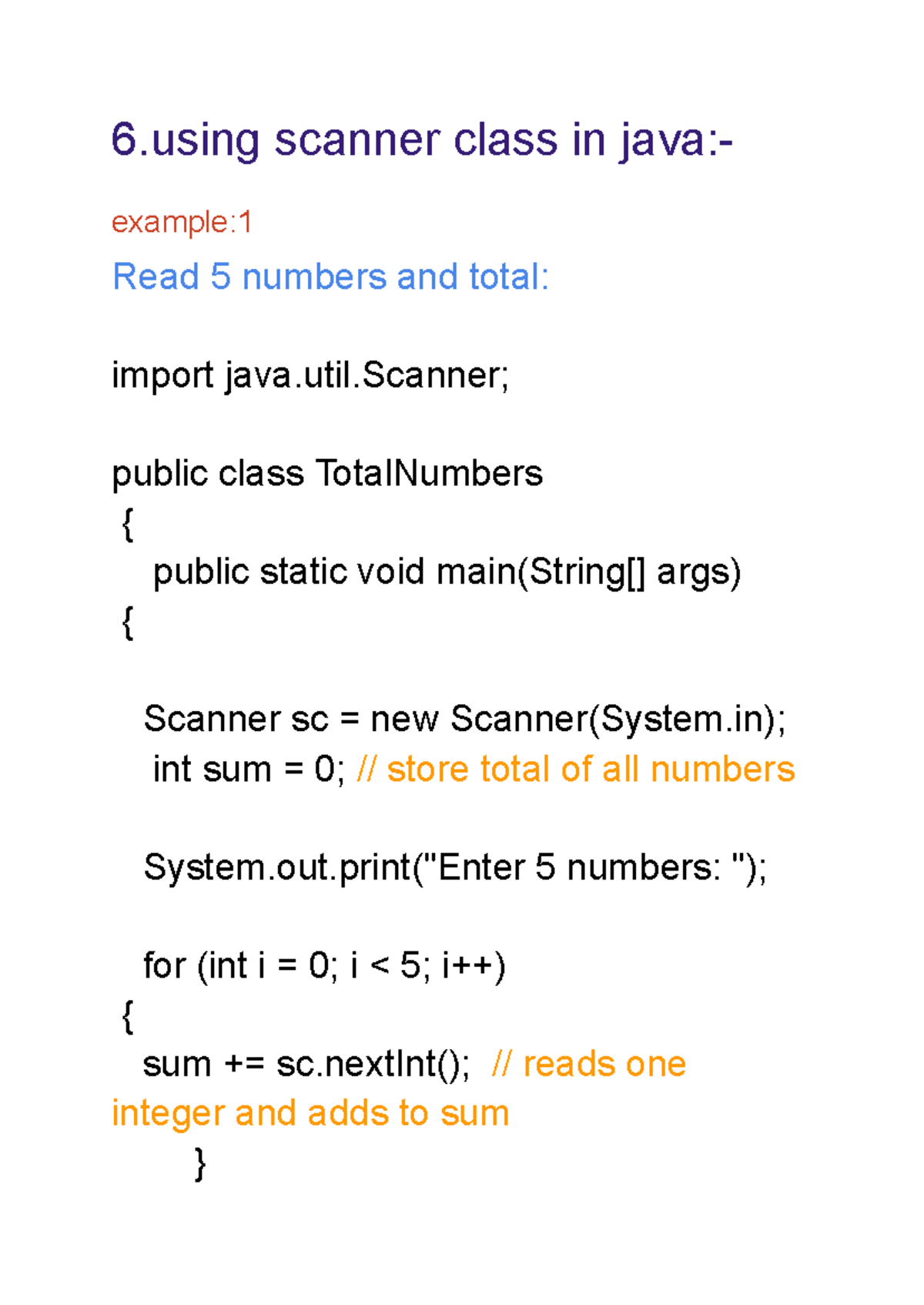 SBS 6-10: Java Scanner Class Examples and Operations - Studocu