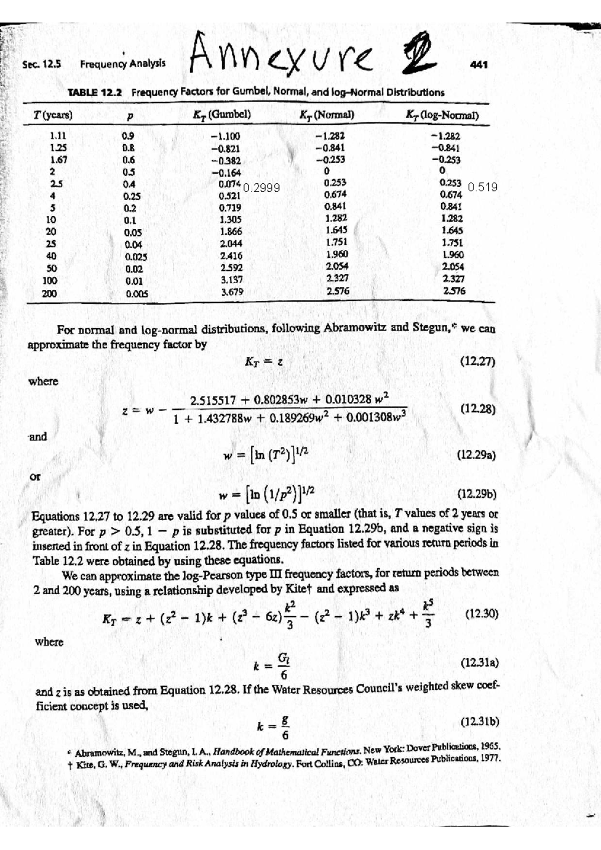 Sec. 12.5 Frequency Analysis: K Factor Table for Distributions - Studocu