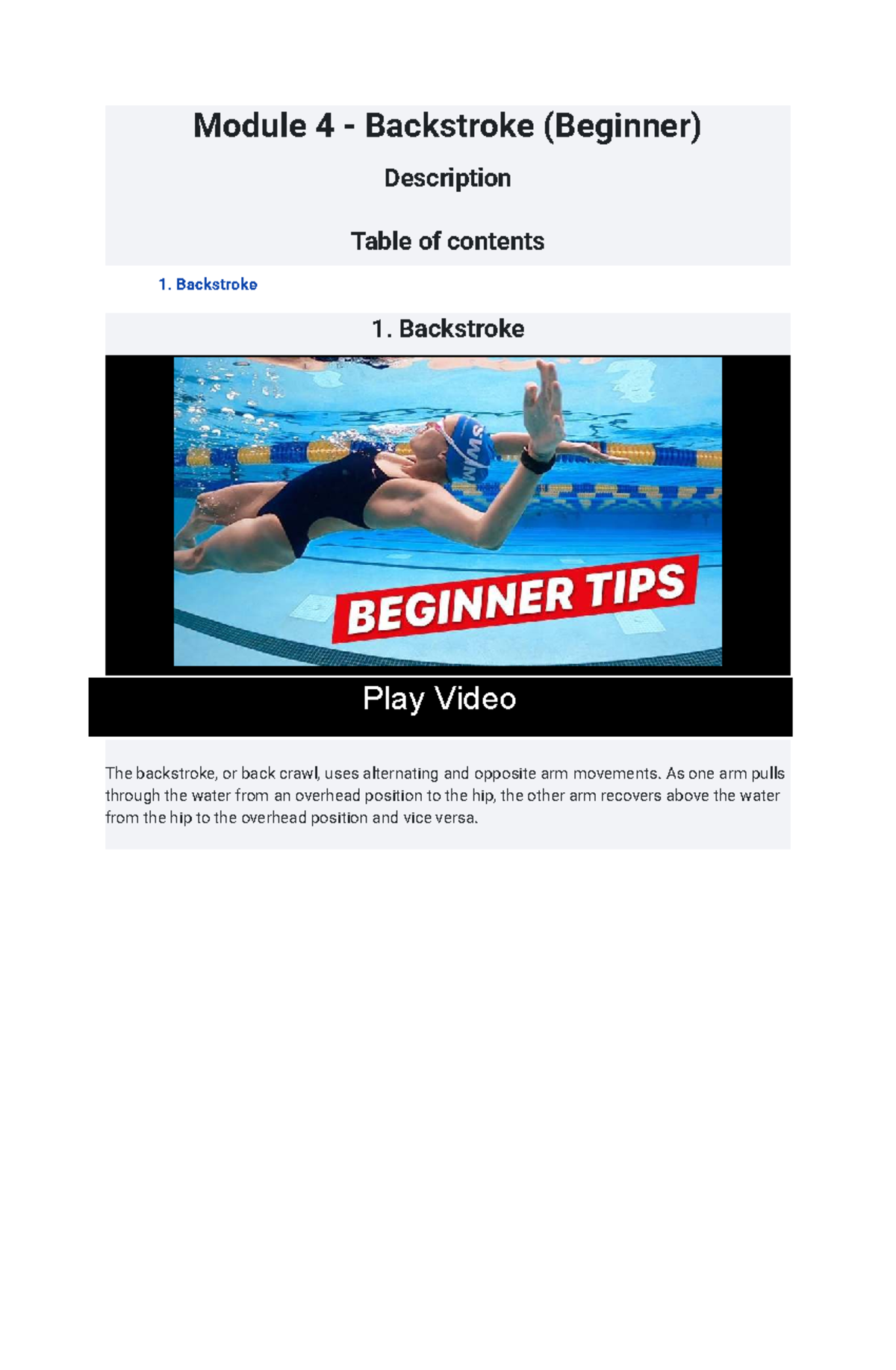 Module 4 - Backstroke (Beginner) - Education - Module 4 - Backstroke ...