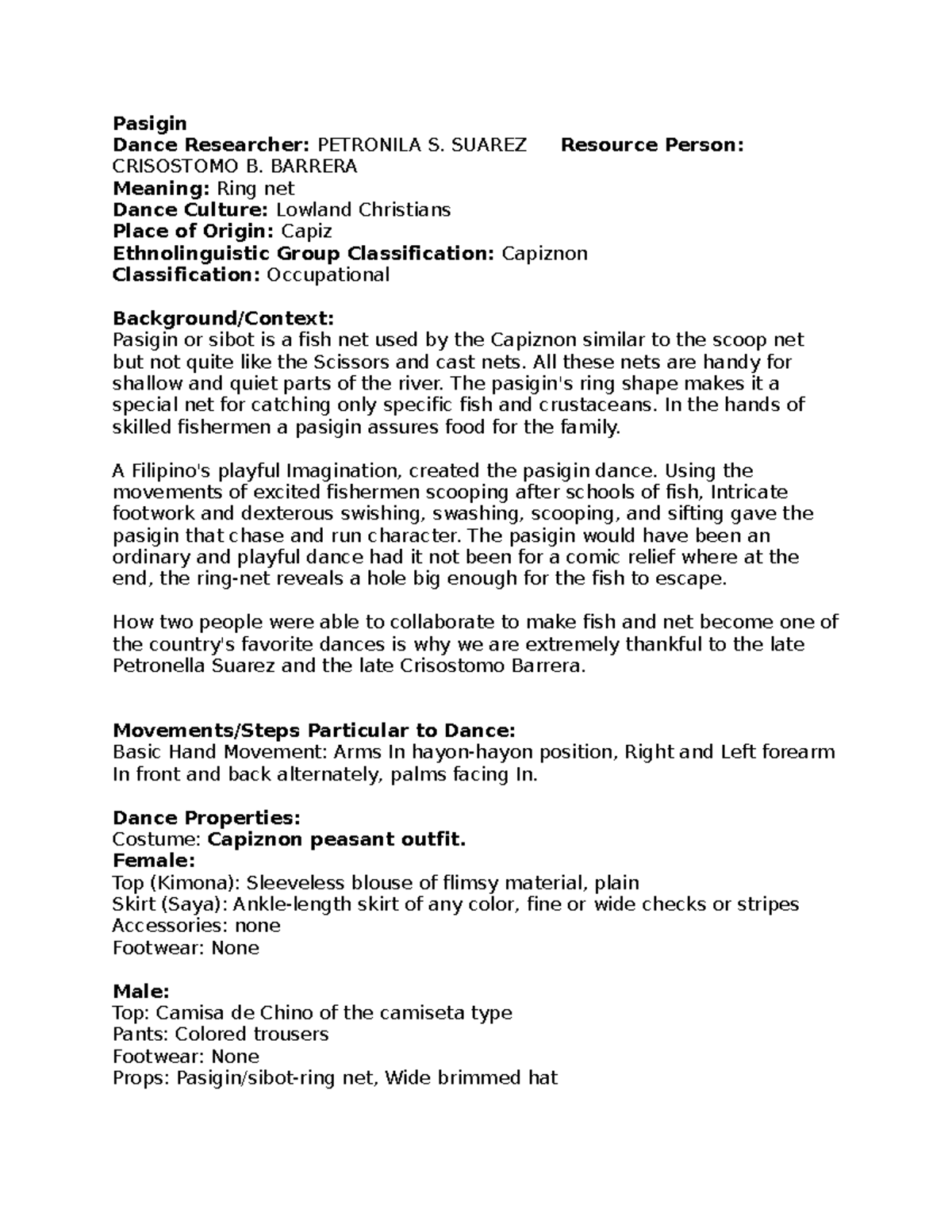 Pasigin Dance Research (SAAA) - Cultural Insights and Movements - Studocu