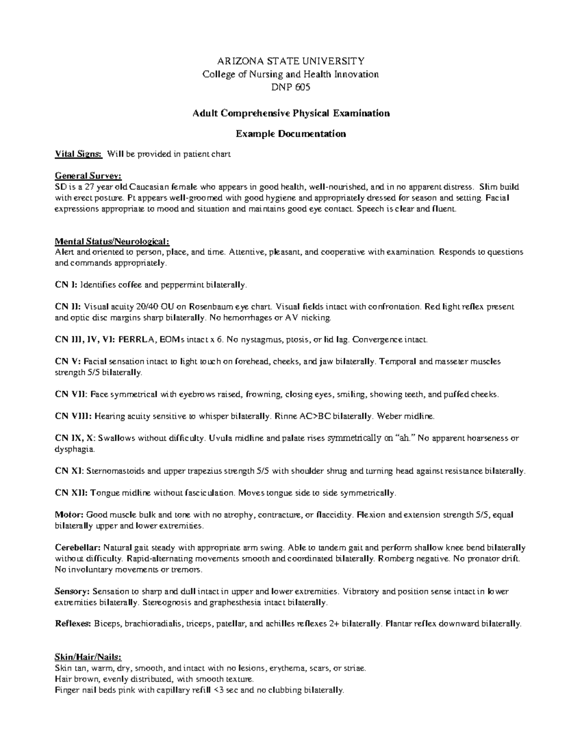 Adult Comprehensive Physical Examination Documentation (1) - ARIZONA ...