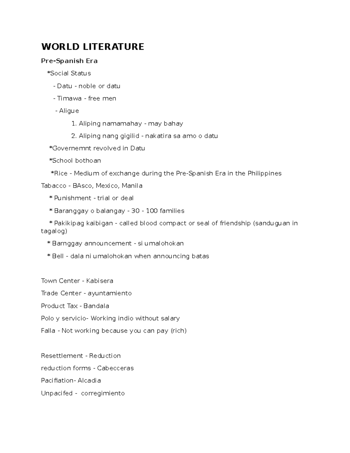 World Literature - LET Review Notes on Historical Context - Studocu
