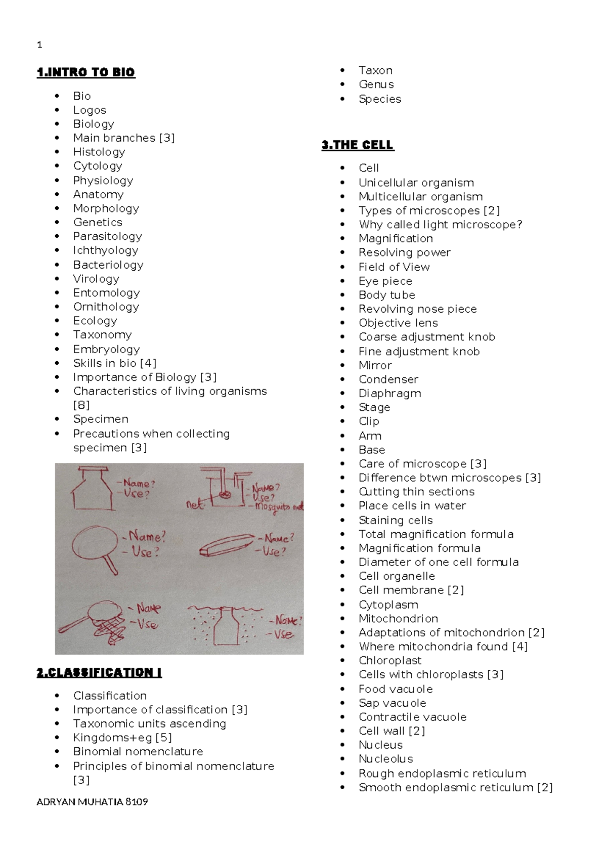 Biology FORM 1 - Key Concepts and Classification Overview - Studocu