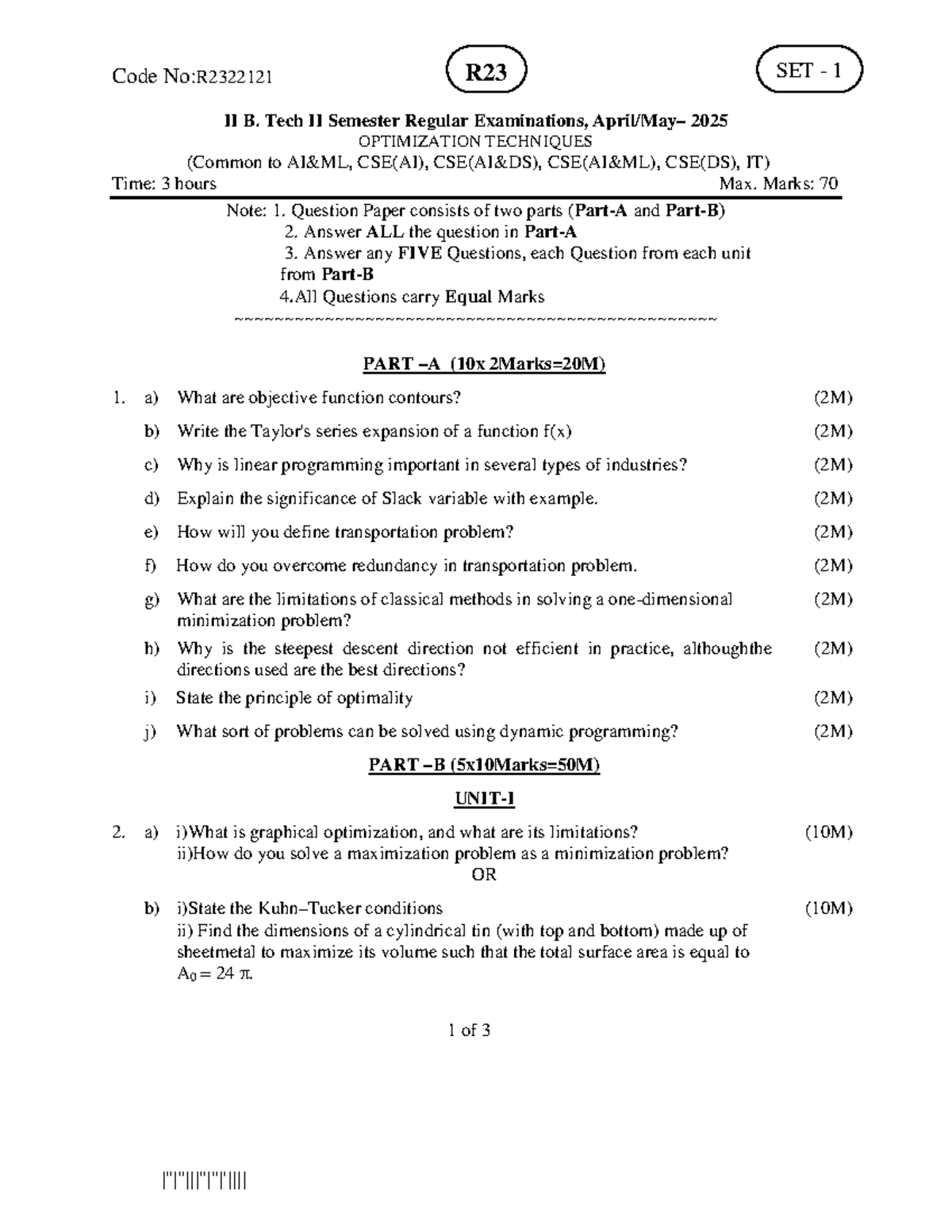 R23 Code No: R2322121 II B. Tech II Sem 2025 Optimization Techniques ...