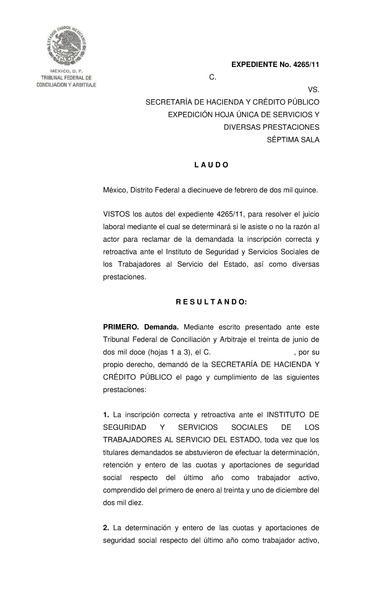 4265-11 - Apuntes para estudio - EXPEDIENTE No. 4265/ C. VS. SECRETARÍA ...