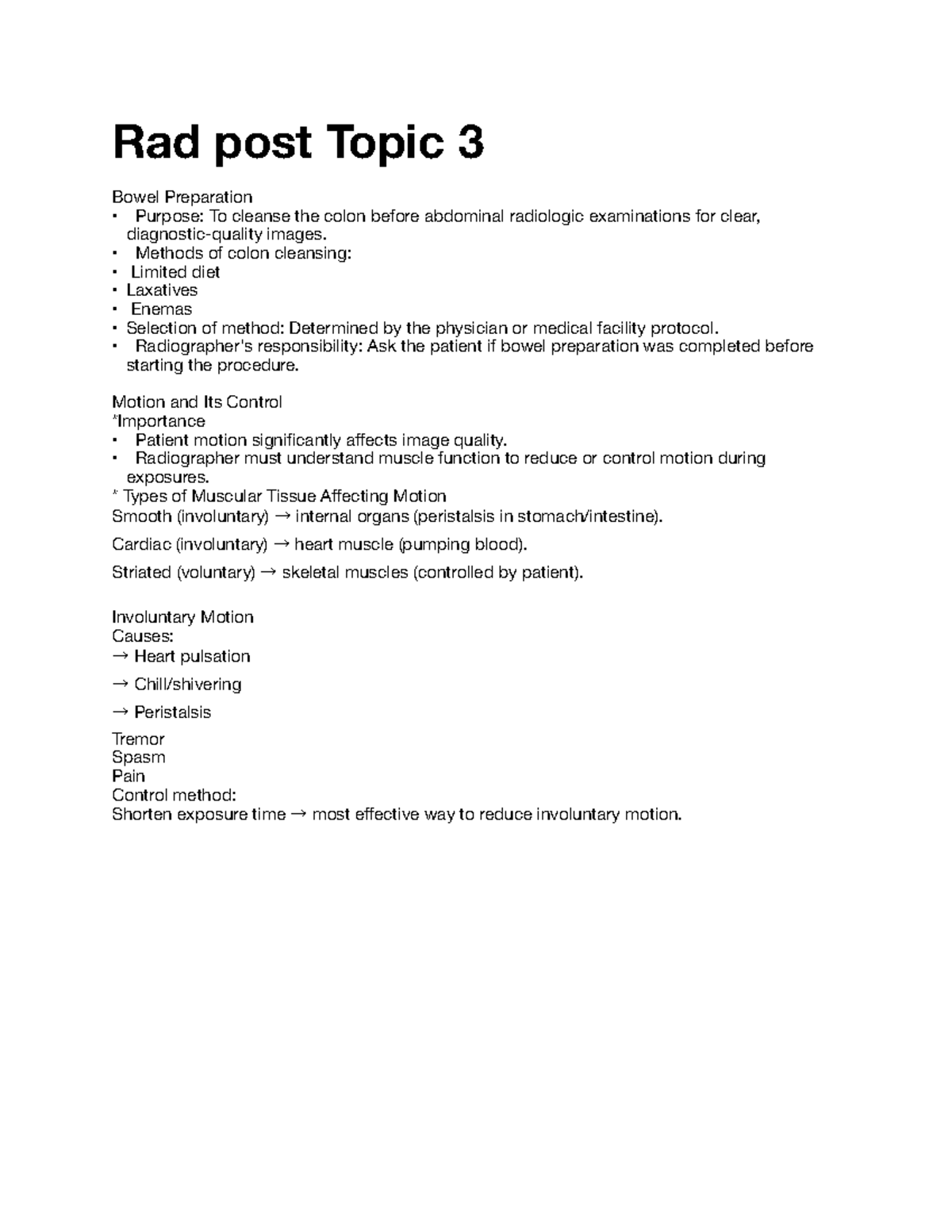 Rad Post Topic 3 - Motion Control & Radiograph Marking Techniques - Studocu