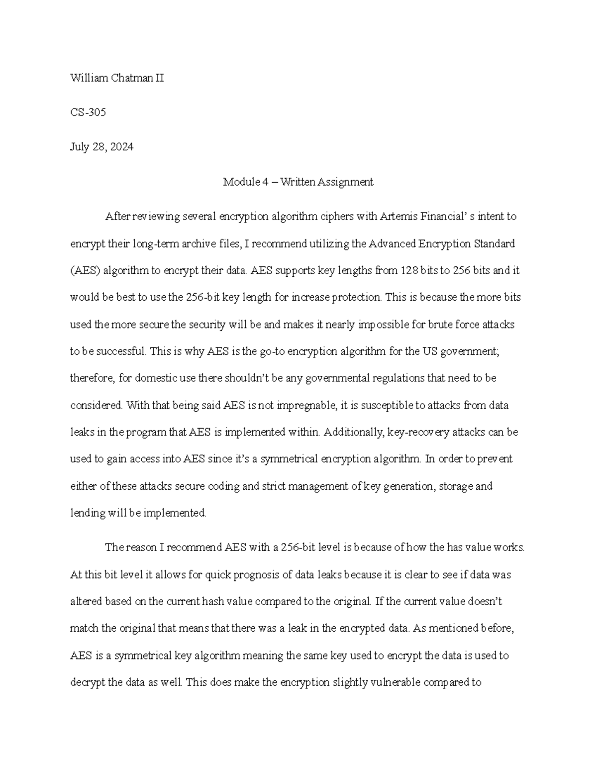 Module 4 – Written Assignment - William Chatman II CS- July 28, 2024 Module 4 – Written ...