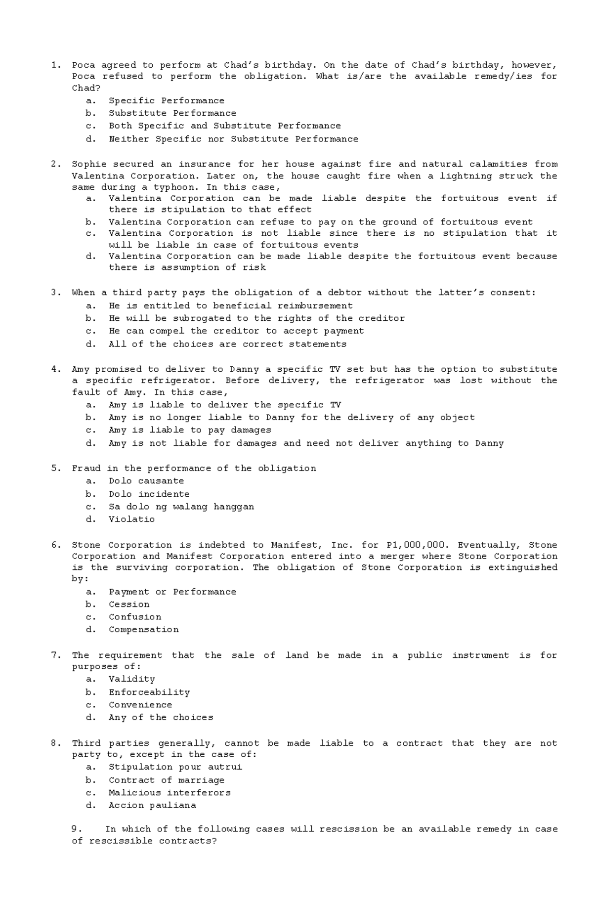 Re SA B45 RFBT Final PB Exam - Questions & Answers on Obligations and ...