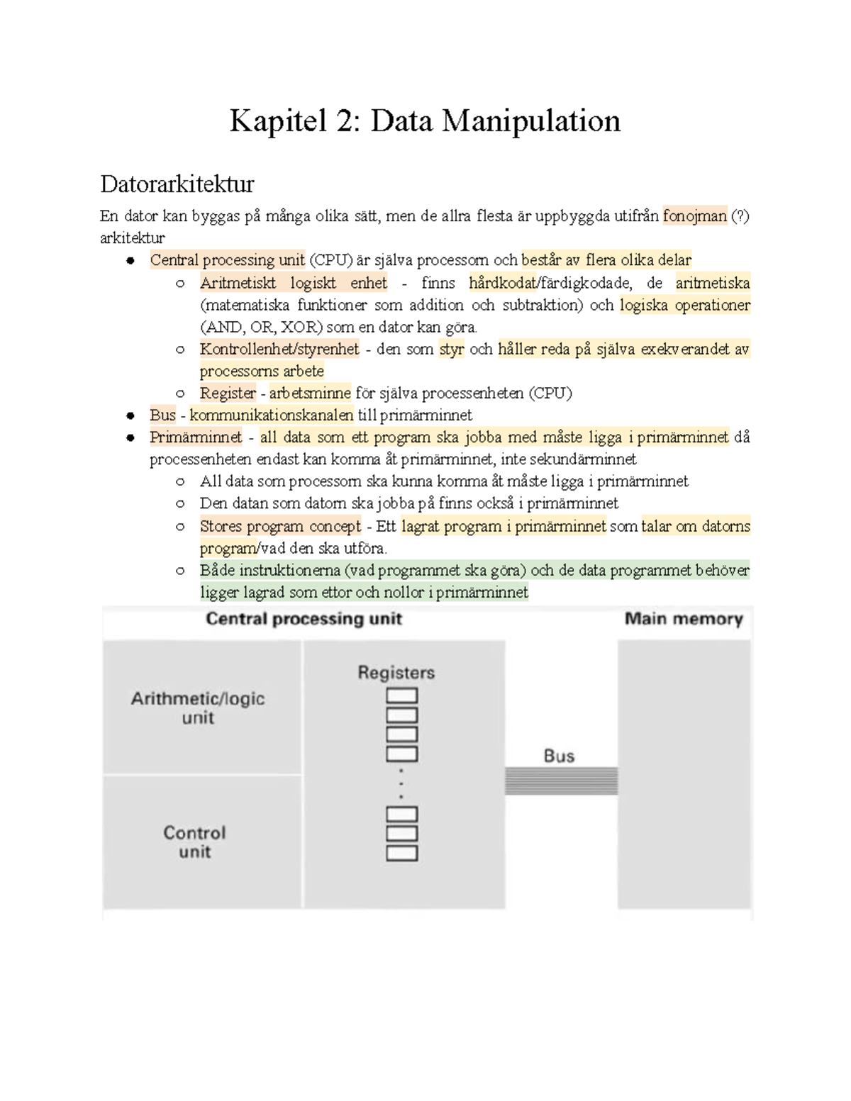 Kapitel 2: Data Manipulation i Datorarkitektur - Studocu