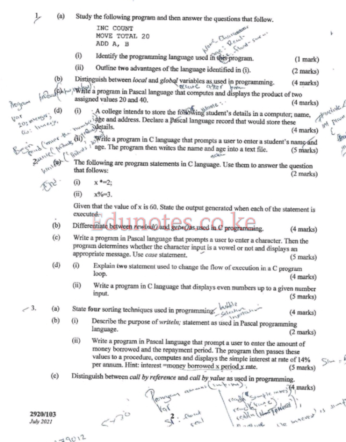 JULY 2021 SP Past Paper - Awesome - 1 (a) Study the following program ...
