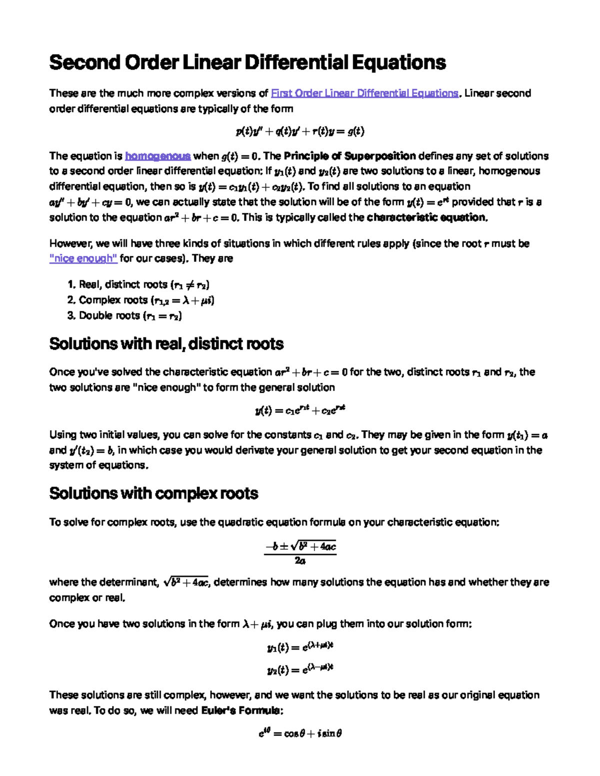 Second Order Linear Differential Equations Linear Second Order Differential Equations Are