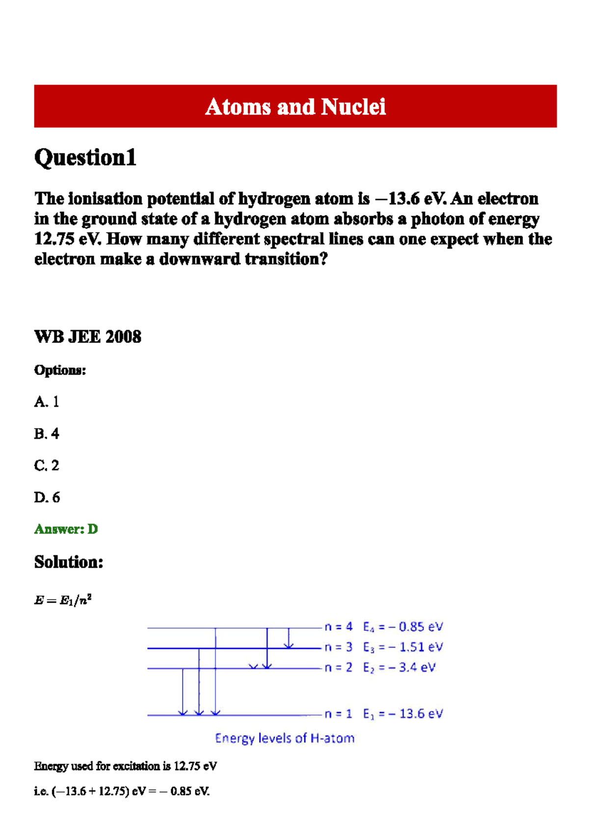 WB JEE 2008-2025: Atoms and Nuclei Exam Questions & Solutions - Studocu