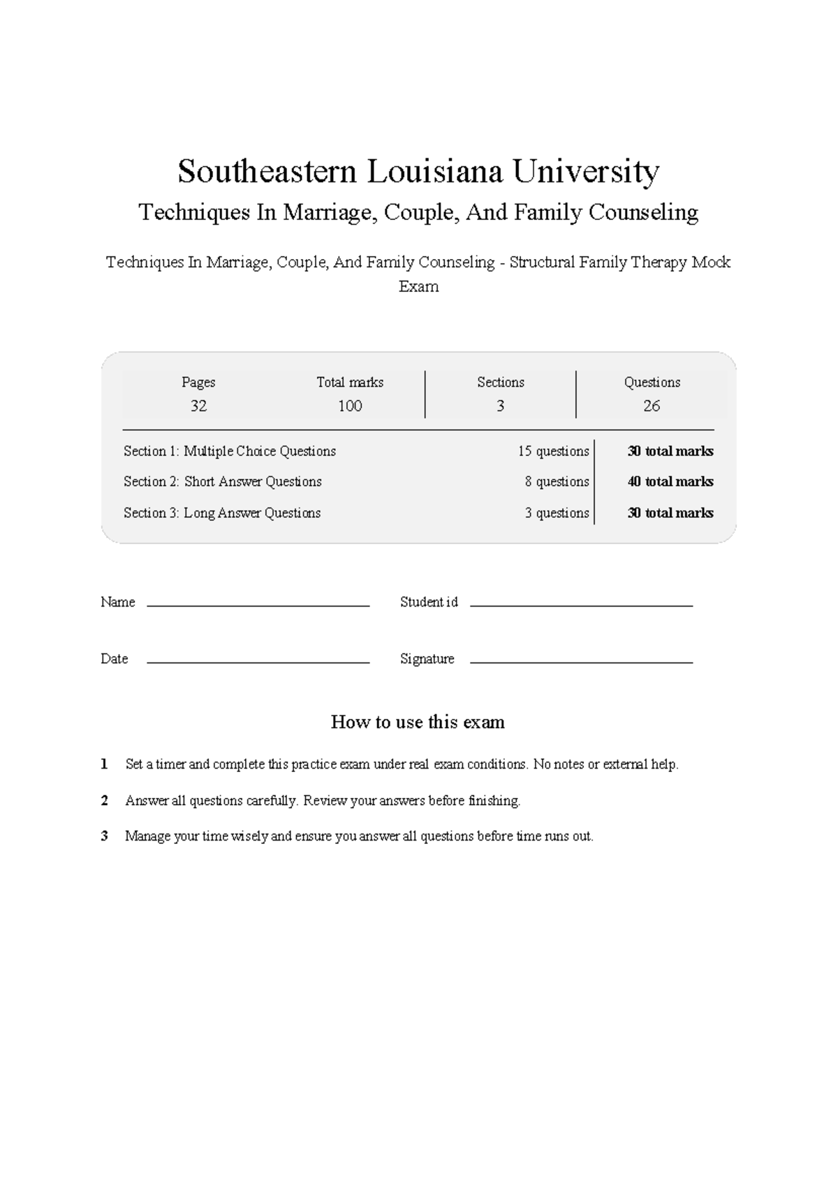 MCFC 626 Structural Family Therapy Mock Exam Practice Test 2026 - Studocu