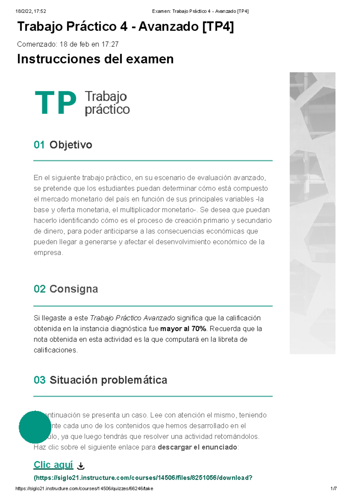 Trabajo Práctico 4 - Avanzado [TP4] - Trabajo Práctico 4 - Avanzado [TP4] Comenzado: 18 de feb ...