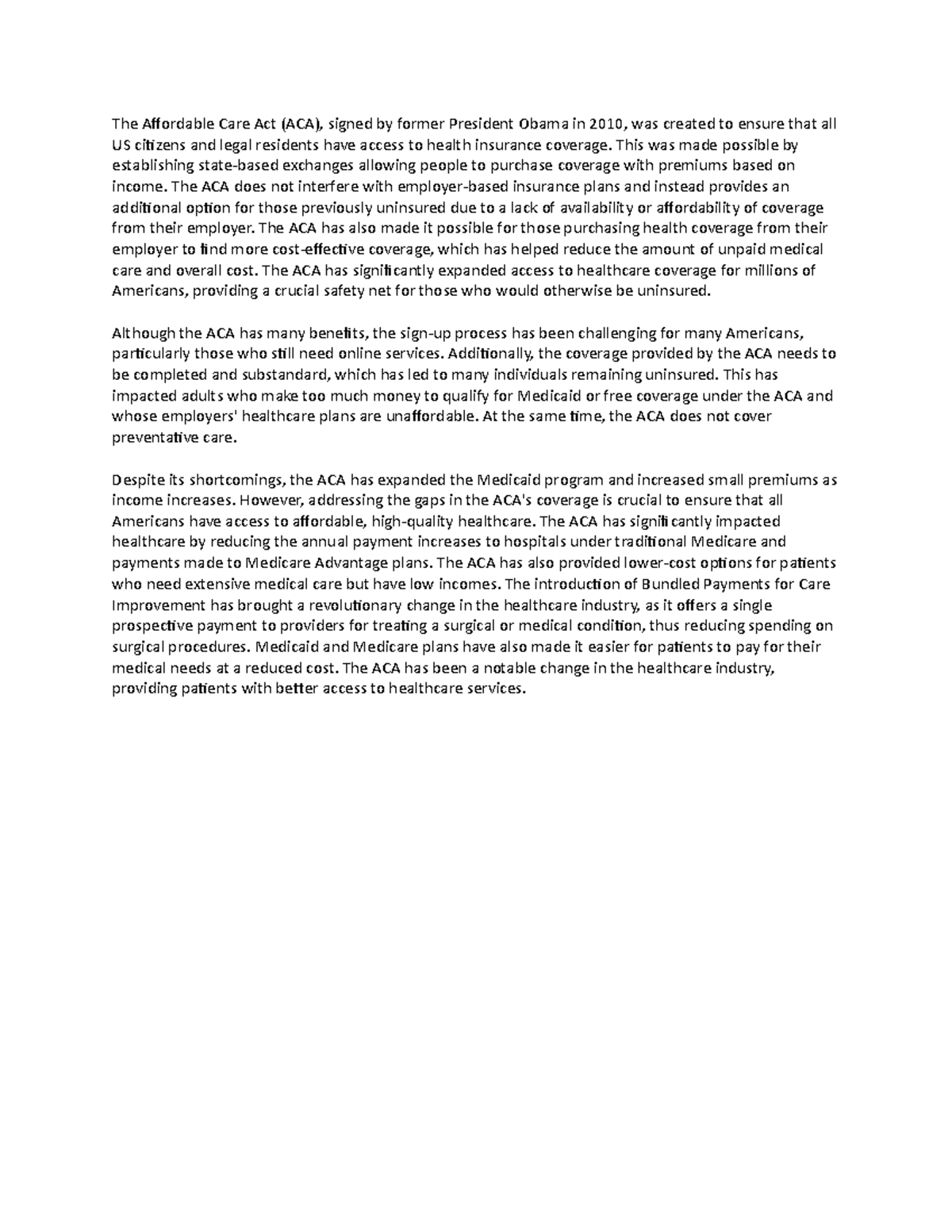 7-1 Discussion: Impacts and Challenges of the Affordable Care Act (ACA ...