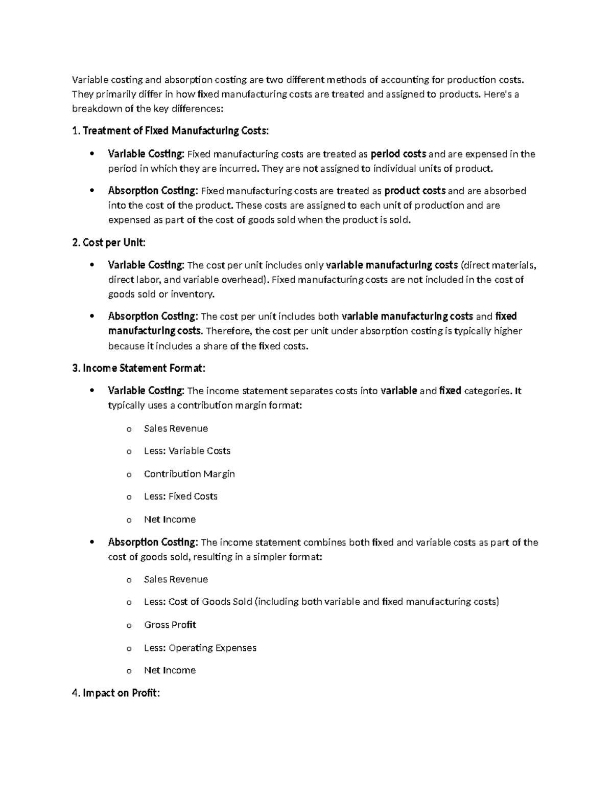 Variable vs Absorption Costing: Key Differences & Insights - Studocu