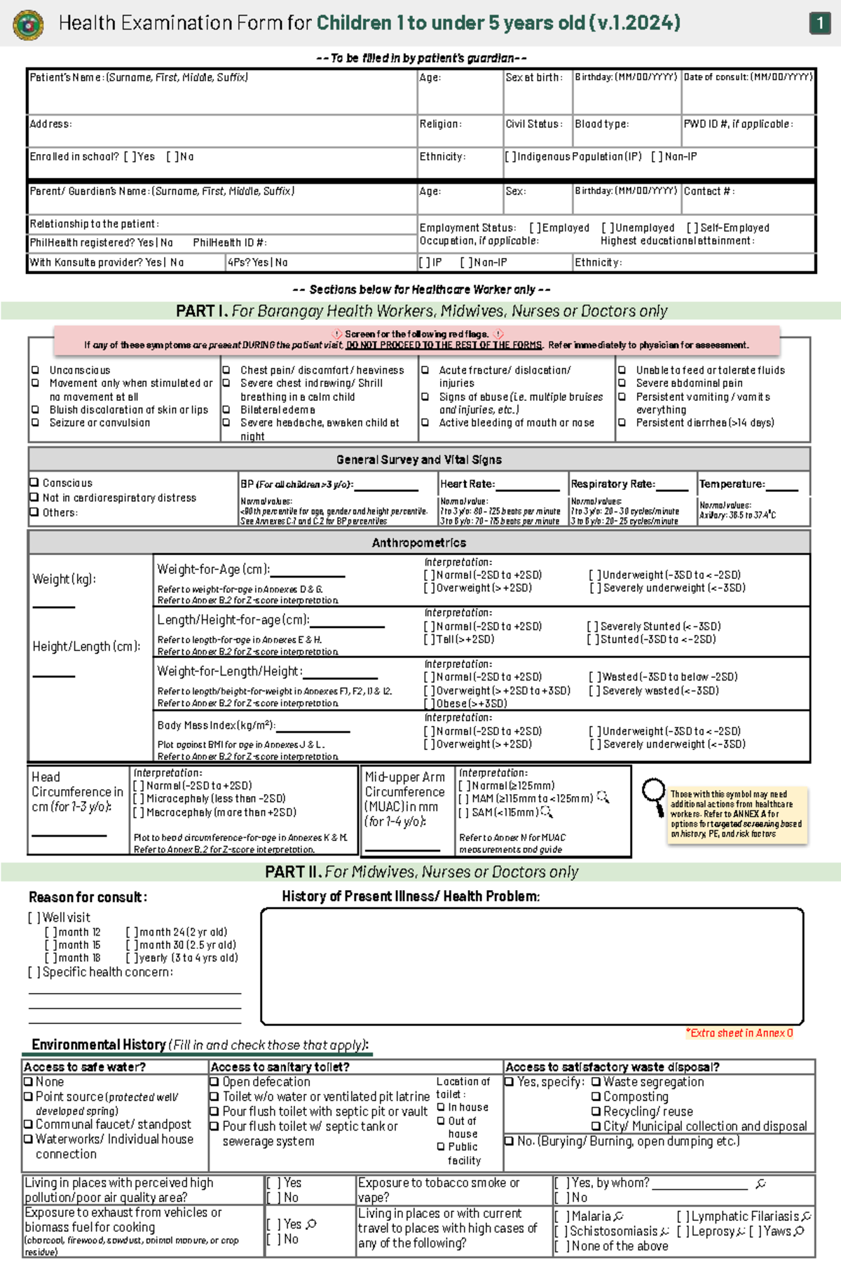 Health Examination Form for Children 1-5 Years Old (v.1.2024) - Studocu