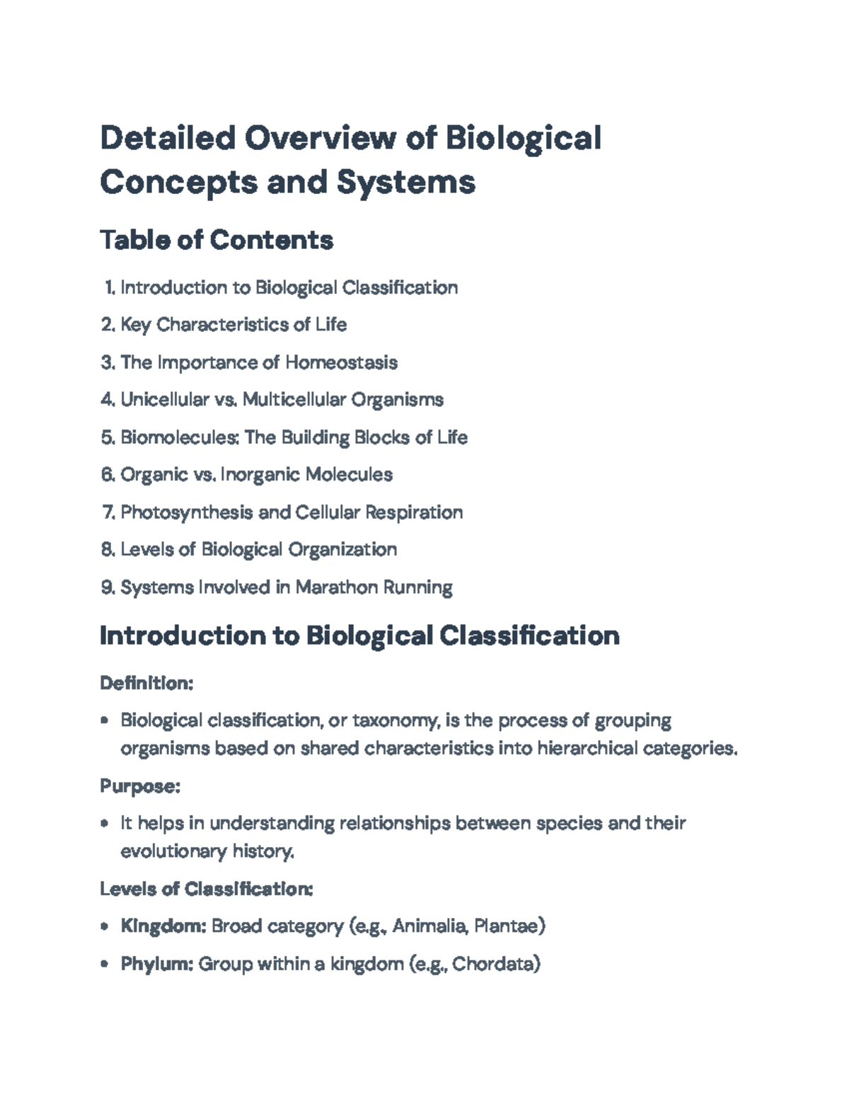 Biological Classification and Key Characteristics of Life Concepts ...