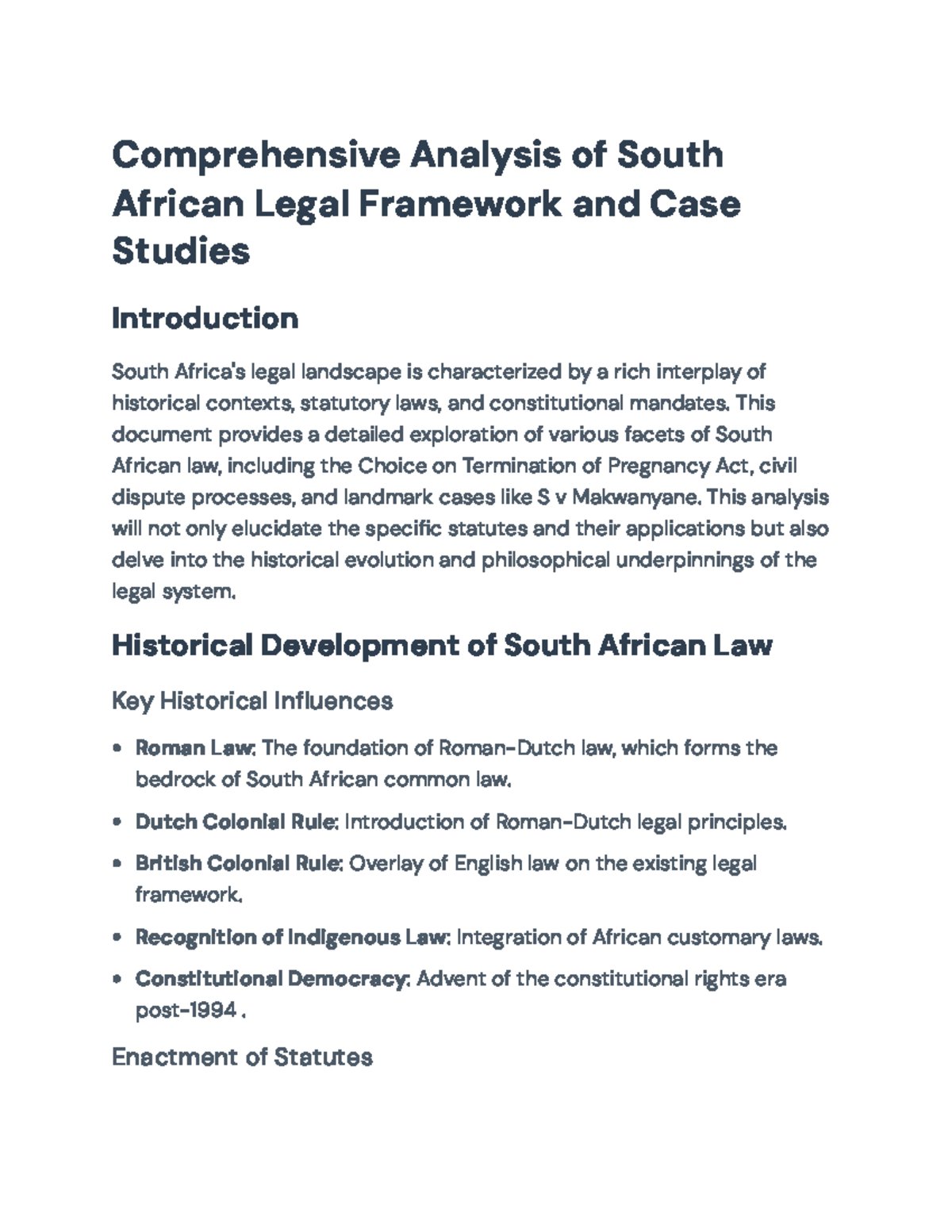 Comprehensive Analysis of South African Law: History, Statutes & Cases ...