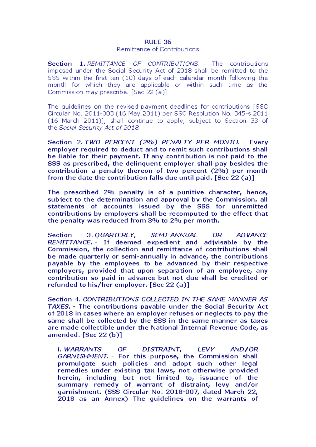 RULE 36 - Summaries of Contributions Remittance Under RA 11199 - Studocu