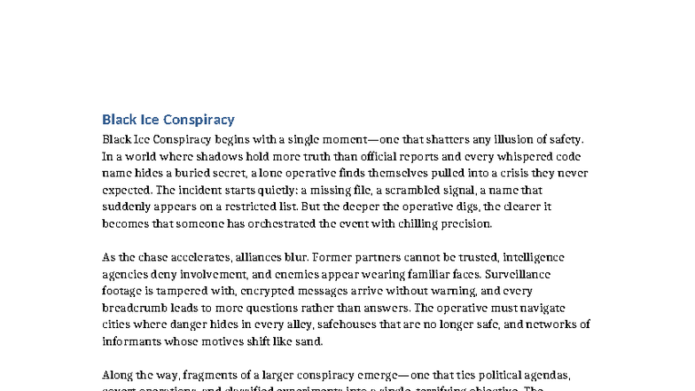 Black Ice Conspiracy: Unraveling Shadows and Betrayals - Studocu