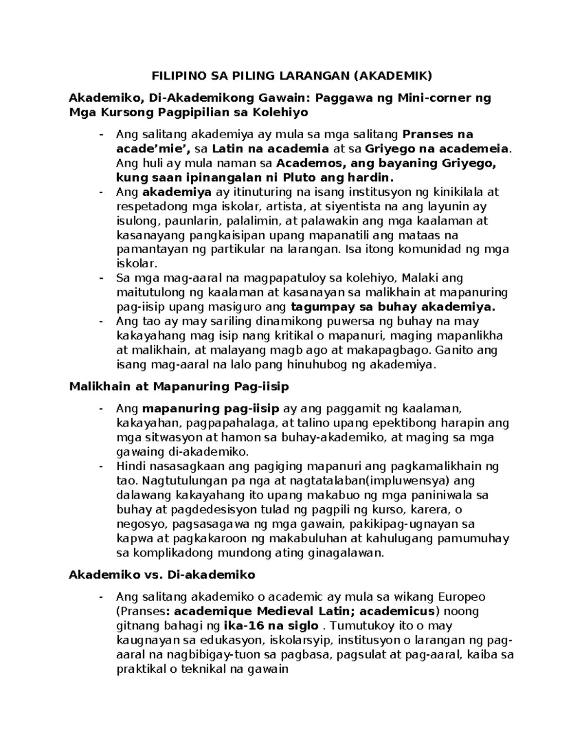 FIL4000: Pagsusuri at Estruktura ng Tekstong Akademiko - Studocu