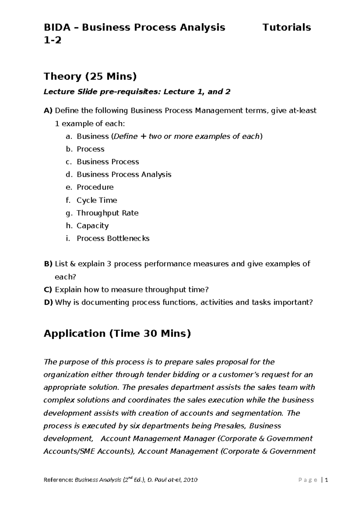 CIS112 BPA Tutorial 1 - Business Process Analysis Study Guide - Studocu