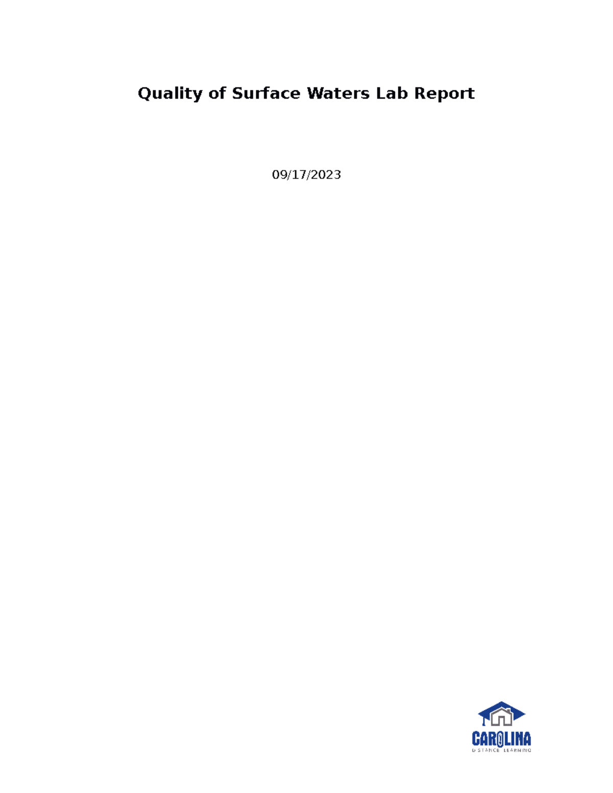 ENV 220 Quality of Surface Waters Lab Report - Quality of Surface ...