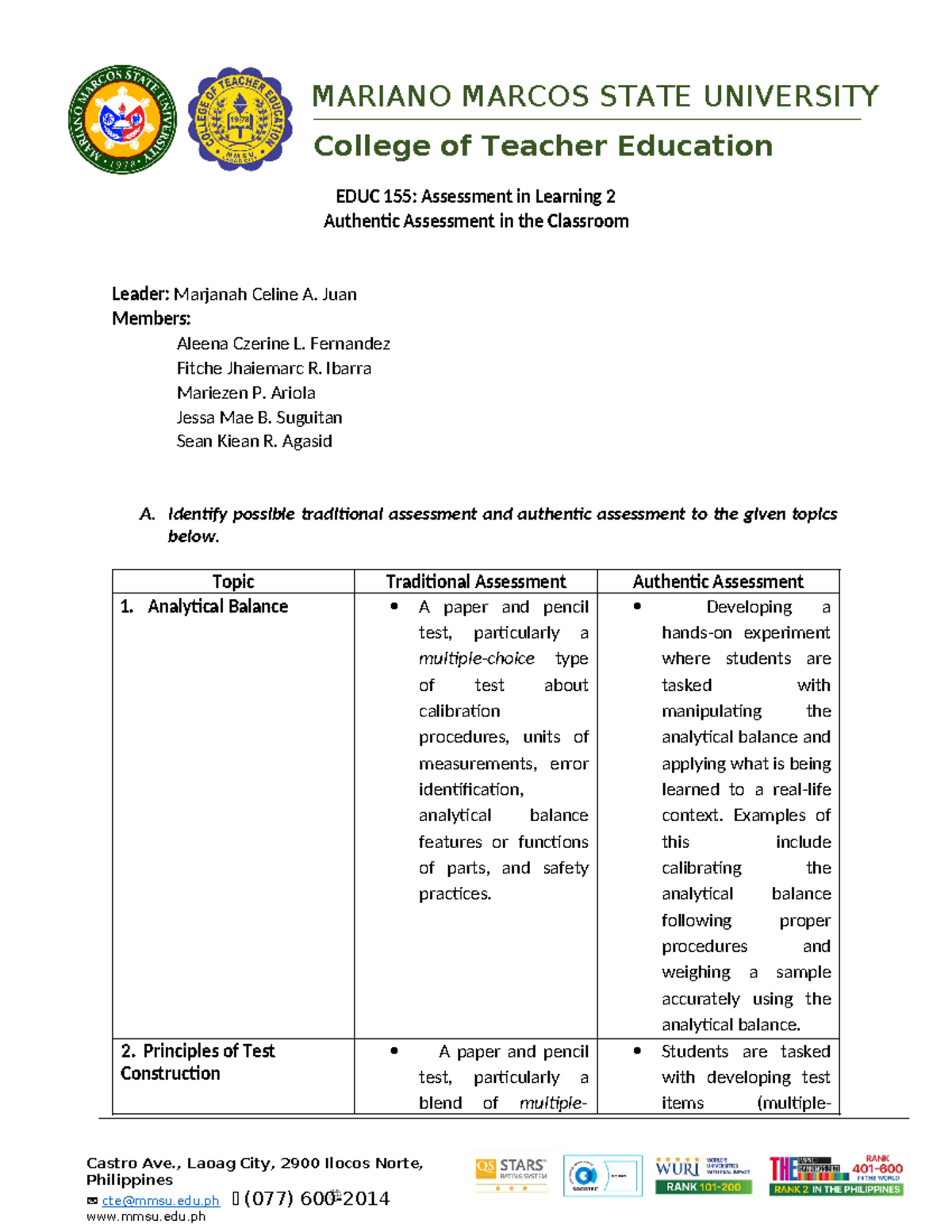 SAE Lesson 4 - ACTIVITY - MARIANO MARCOS STATE UNIVERSITY College of ...