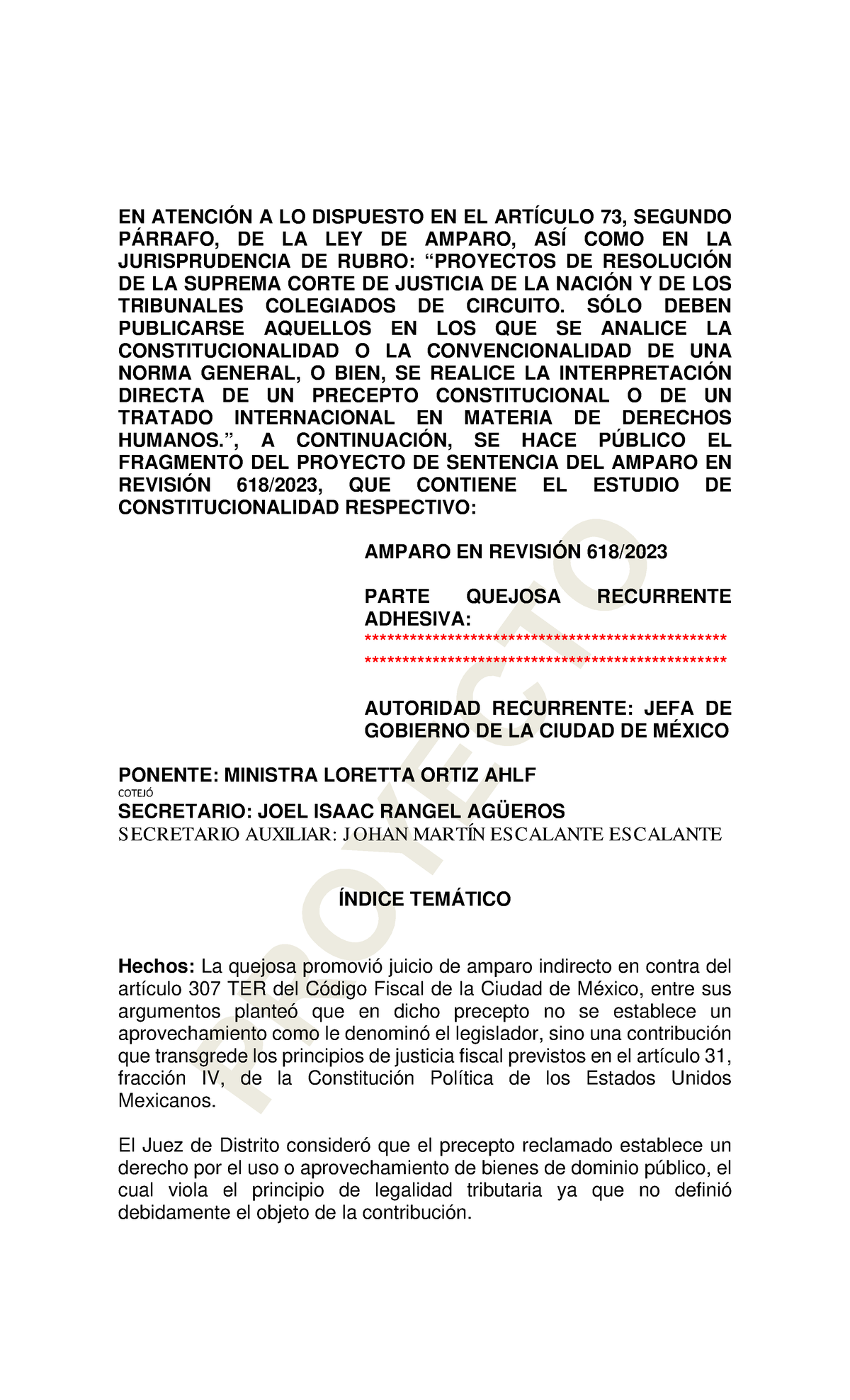 Sentencia de Amparo en Revisión 240820 AR 618/2023 sobre el Artículo ...